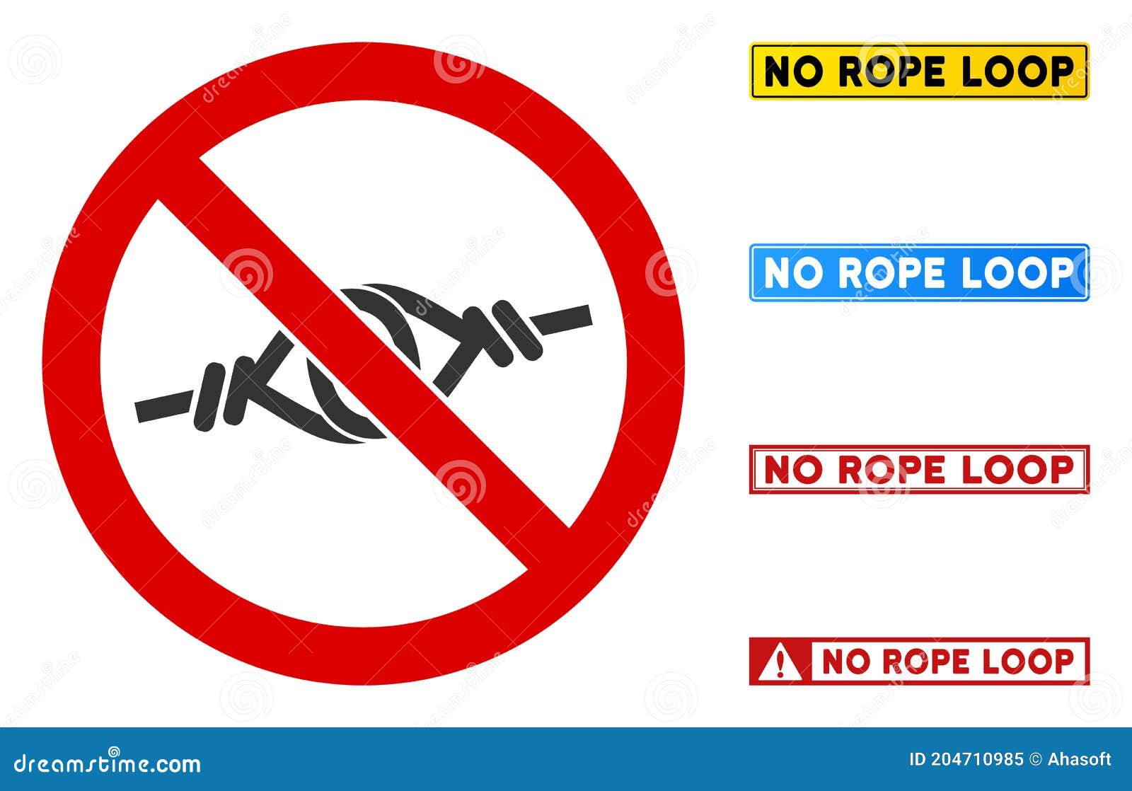 Flat Vector No Rope Loop Sign with Titles in Rectangle Frames Stock ...