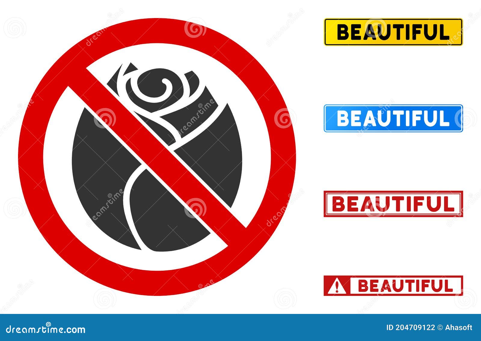 Flat Vector No Rose Bud Sign with Words in Rectangular Frames Stock ...