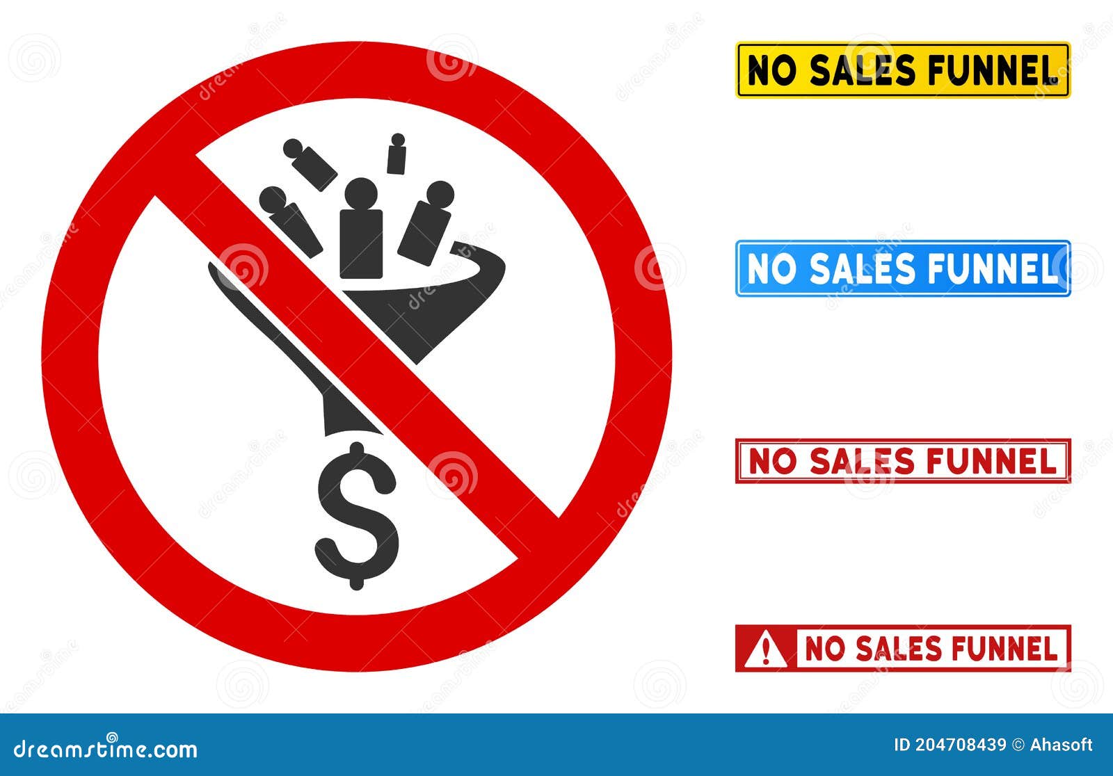 Flat Vector No Sales Funnel Sign with Messages in Rectangular Frames ...