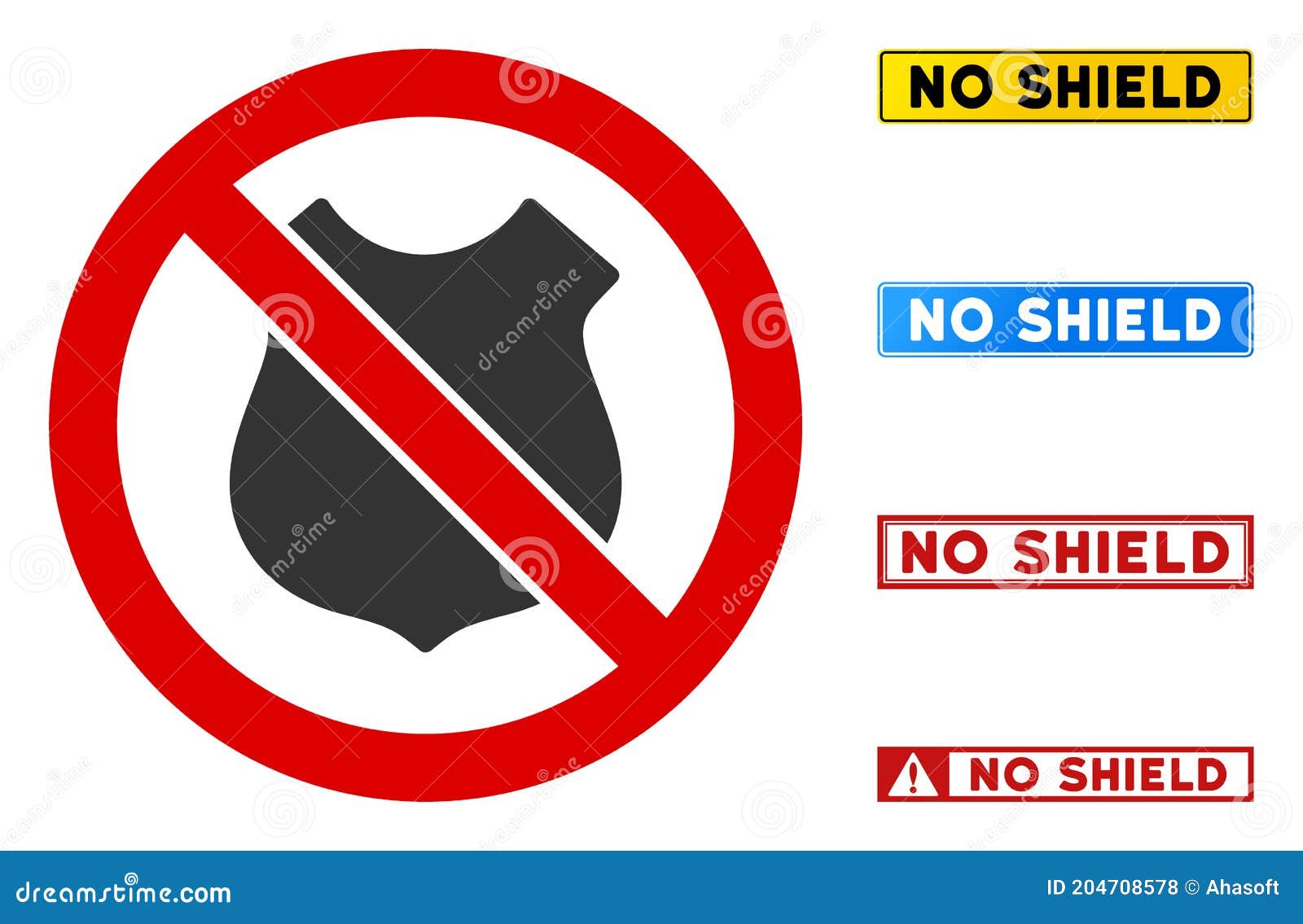 Flat Vector No Shield Sign with Phrases in Rectangular Frames Stock ...