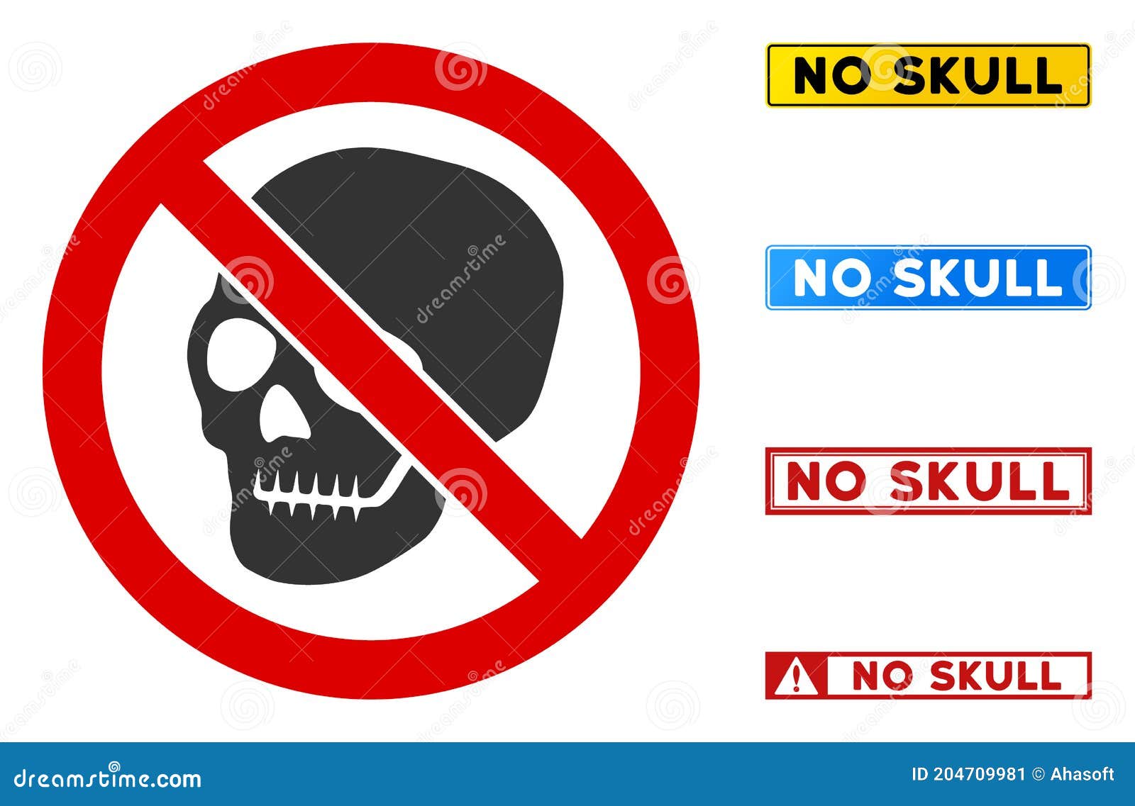 Flat Vector No Skull Sign with Phrases in Rectangular Frames Stock ...