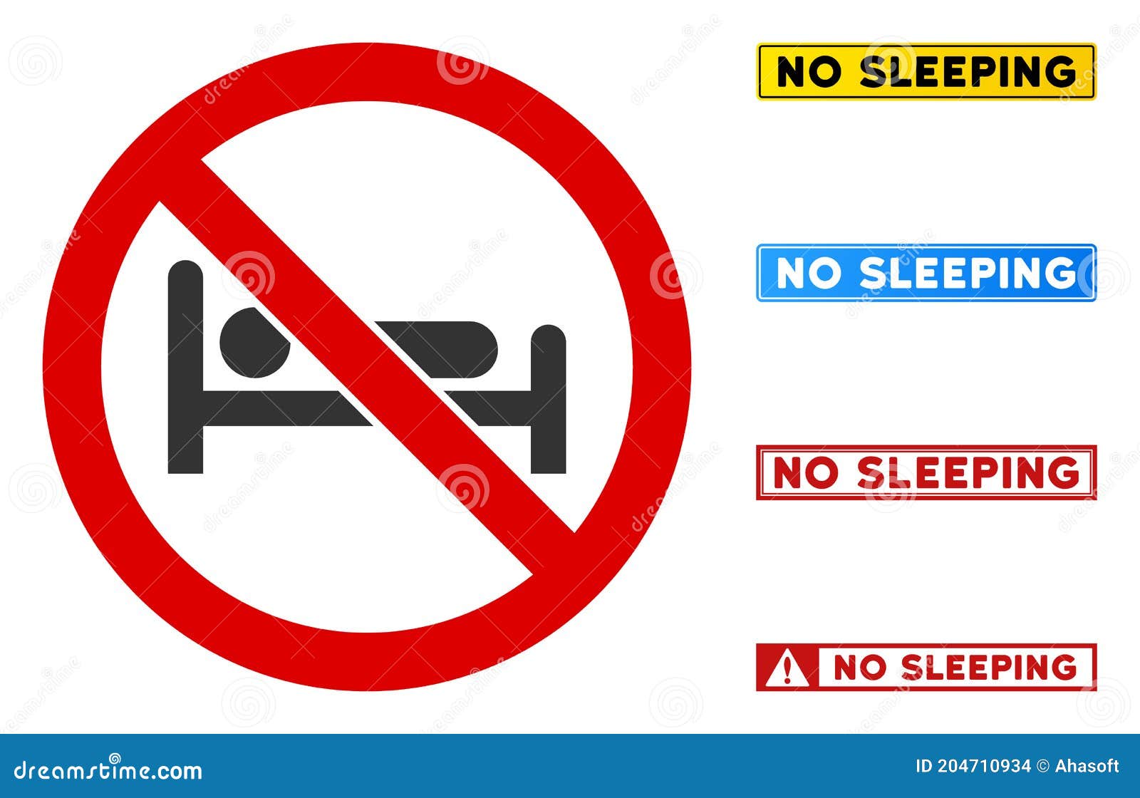 Flat Vector No Sleeping Sign with Texts in Rectangular Frames Stock ...