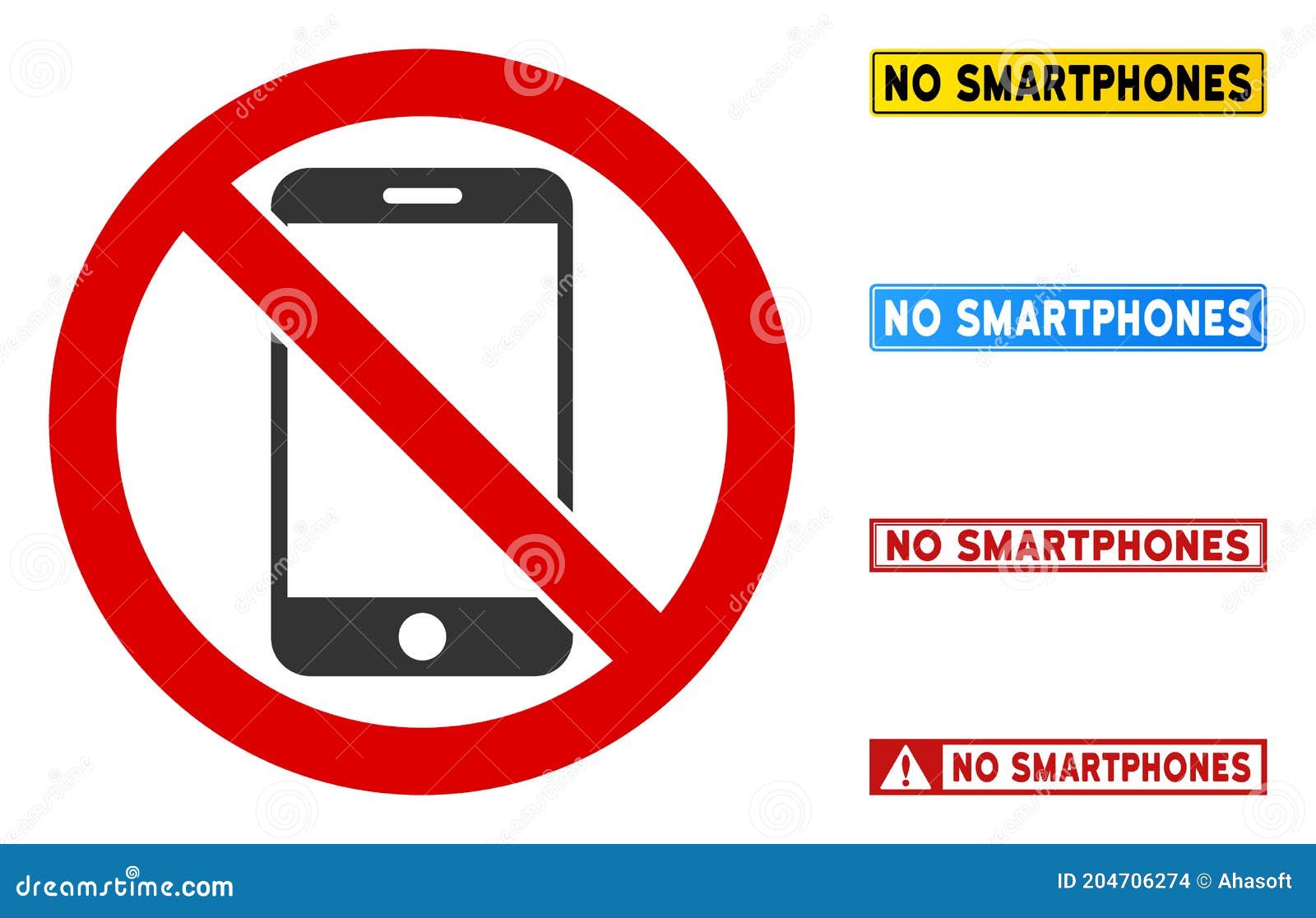 Flat Vector No Smartphone Sign with Messages in Rectangular Frames ...