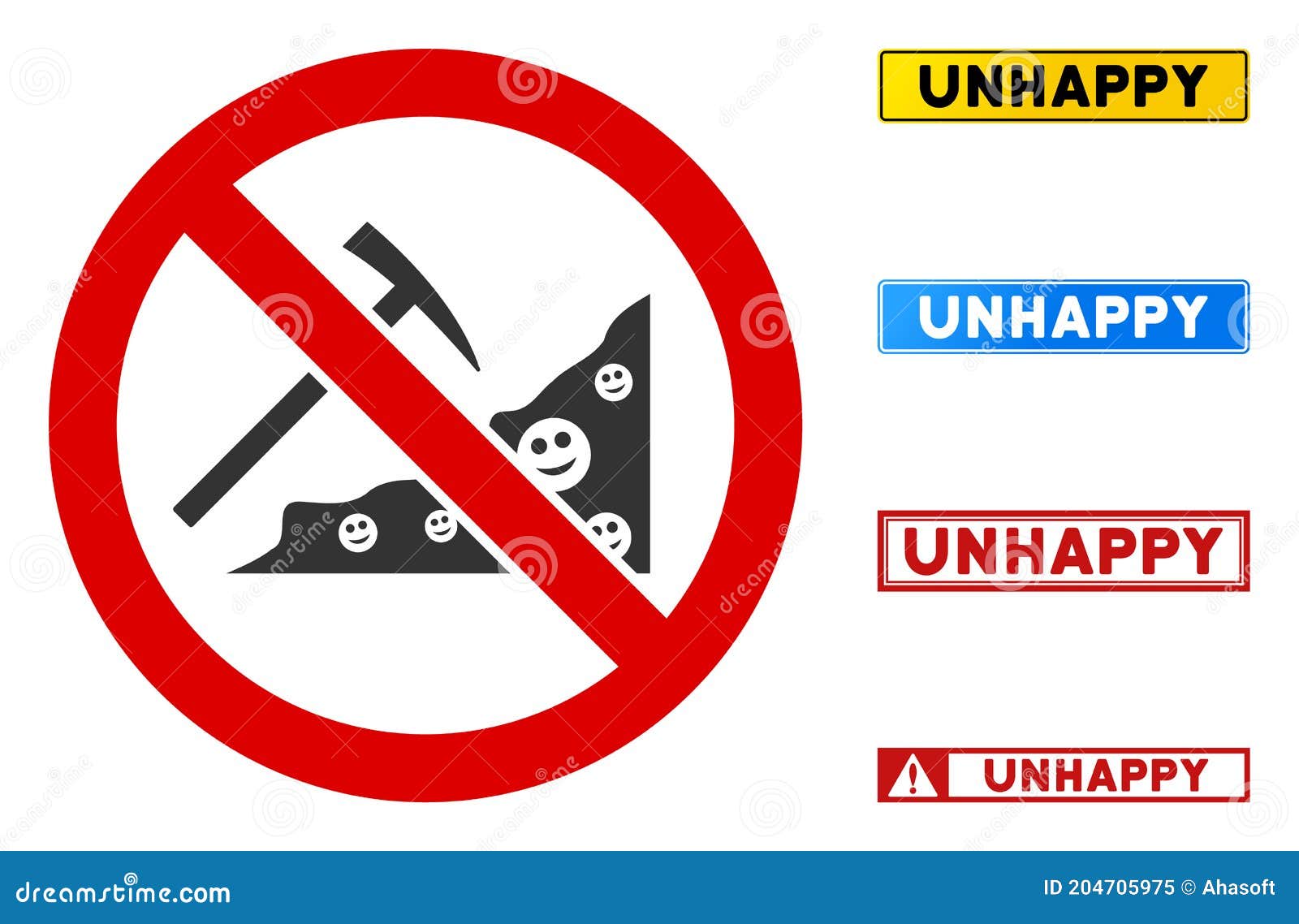 Flat Vector No Smile Mining Sign with Titles in Rectangle Frames Stock ...