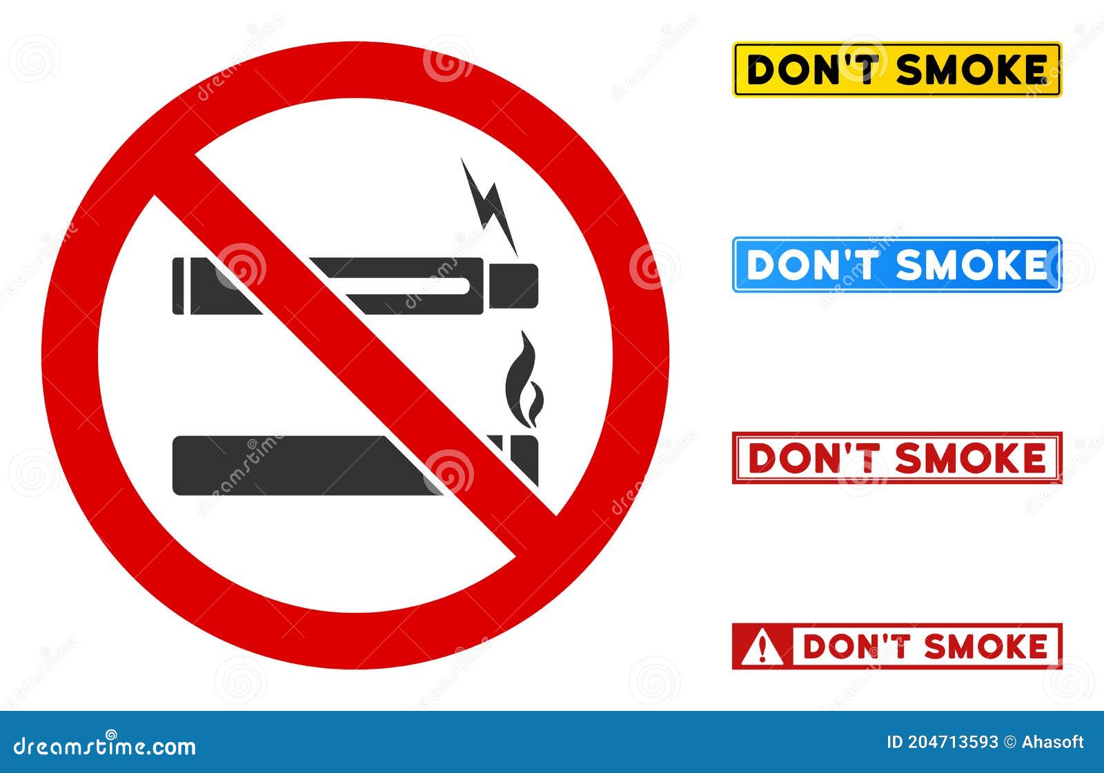 Flat Vector No Smoking No Vaping Sign with Messages in Rectangle Frames ...