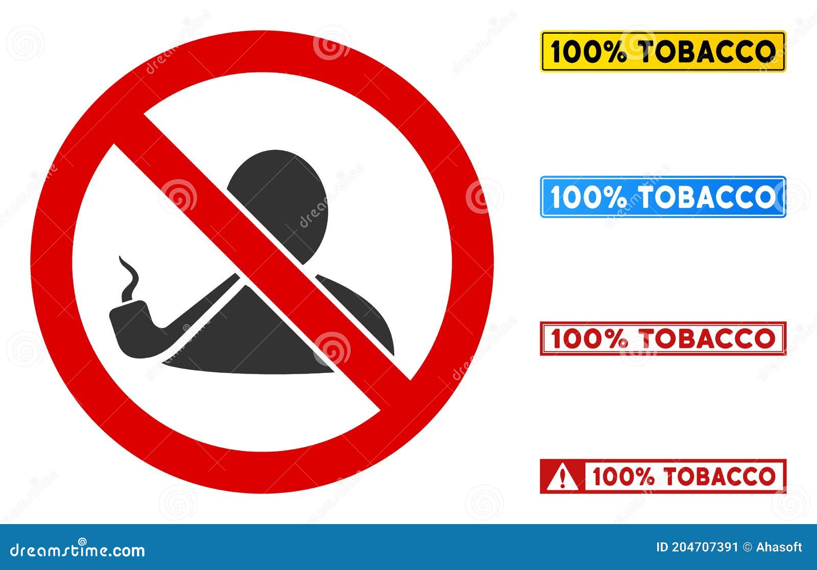 Flat Vector No Smoking Pipe Sign with Messages in Rectangle Frames ...