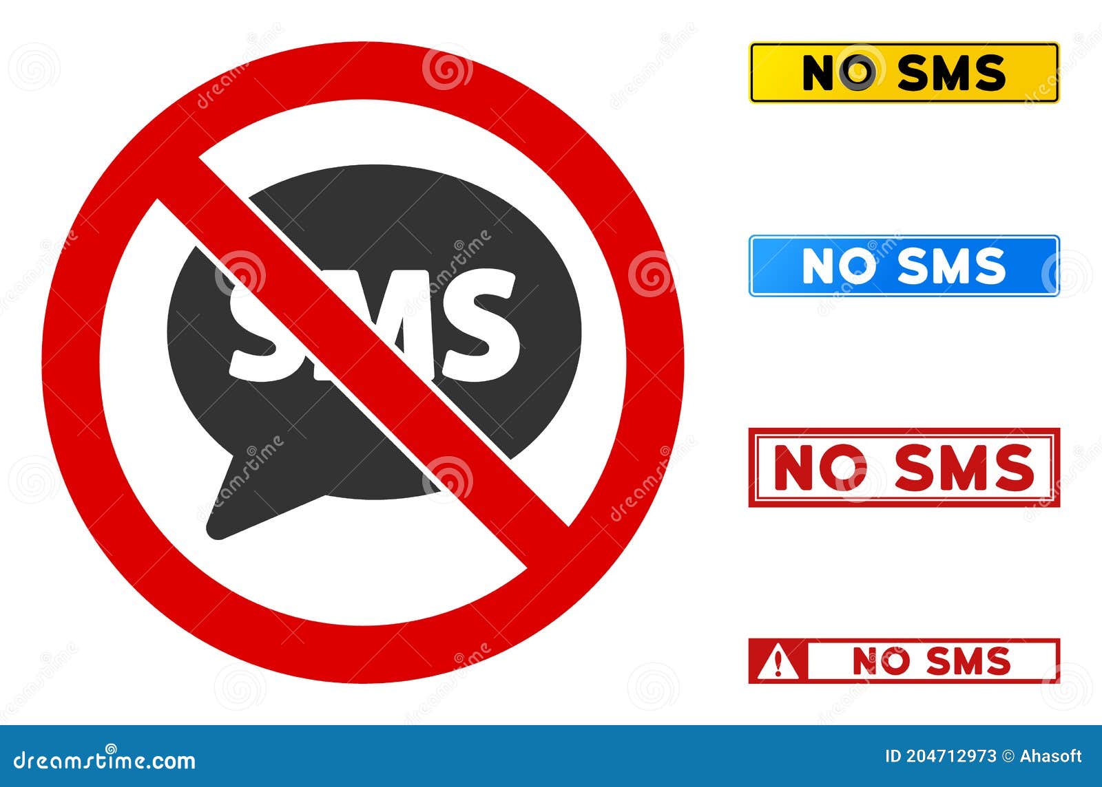 Flat Vector No SMS Sign with Messages in Rectangular Frames Stock ...