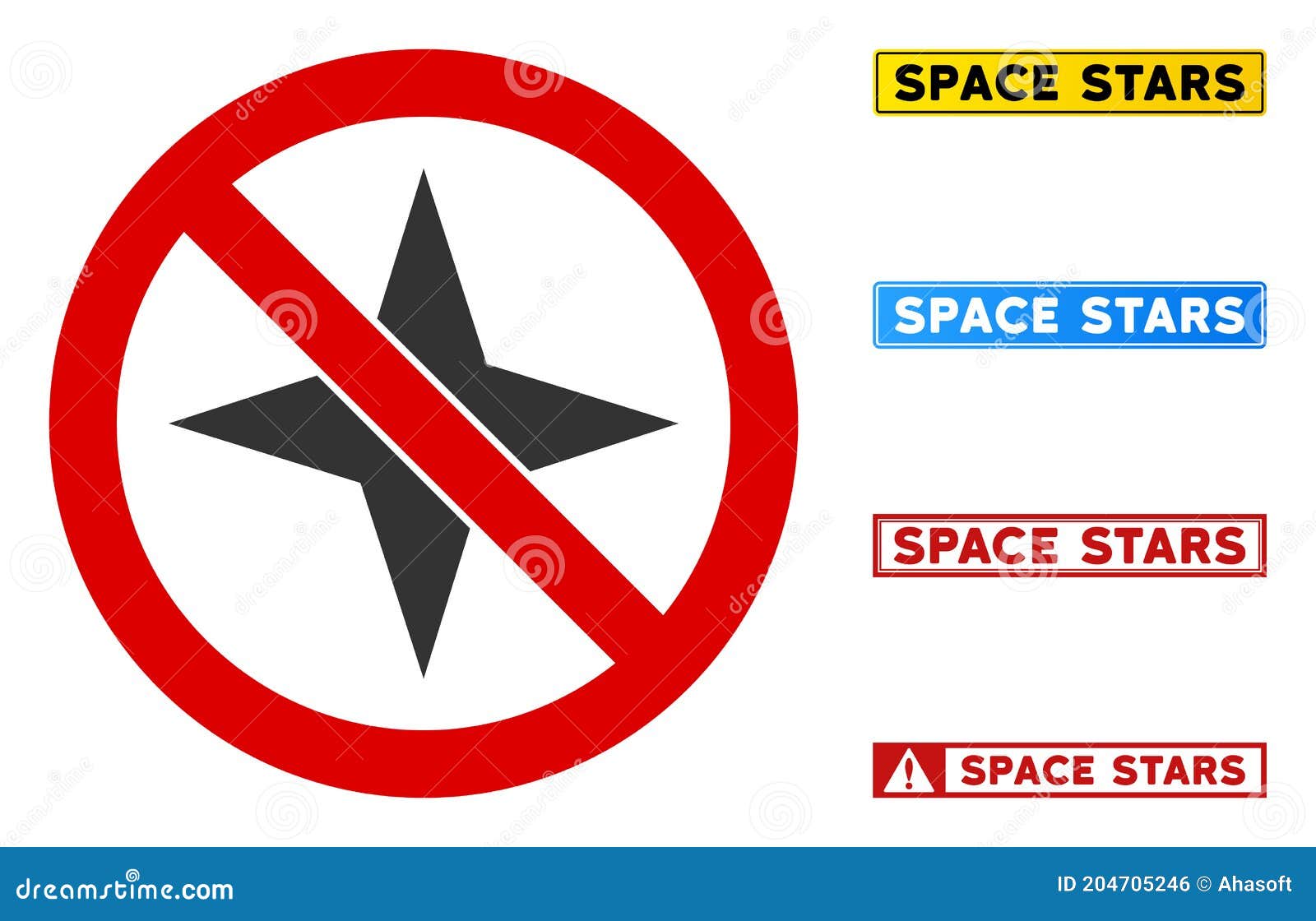 Flat Vector No Space Star Sign with Texts in Rectangular Frames Stock ...