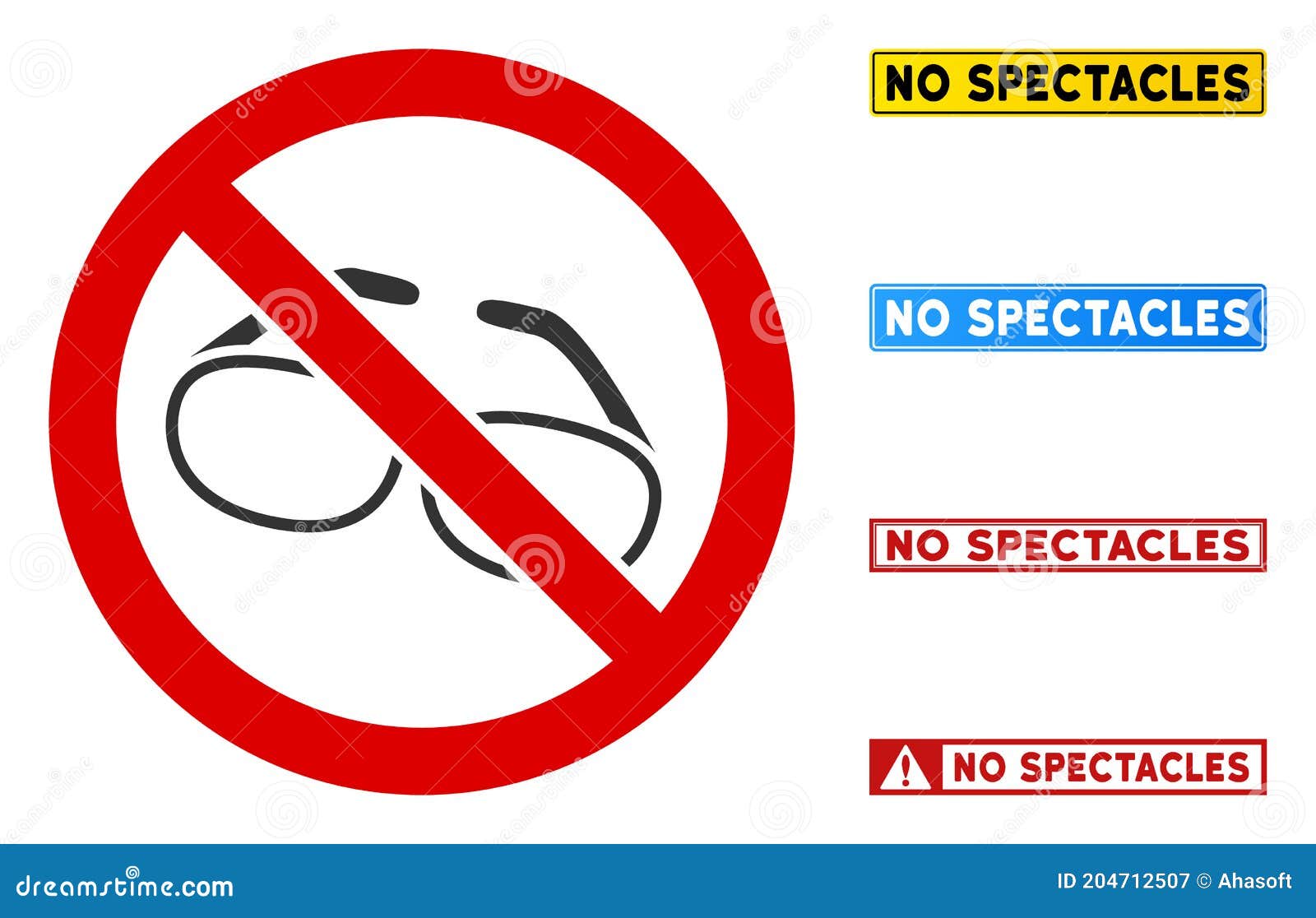Flat Vector No Spectacles Sign with Badges in Rectangular Frames Stock ...