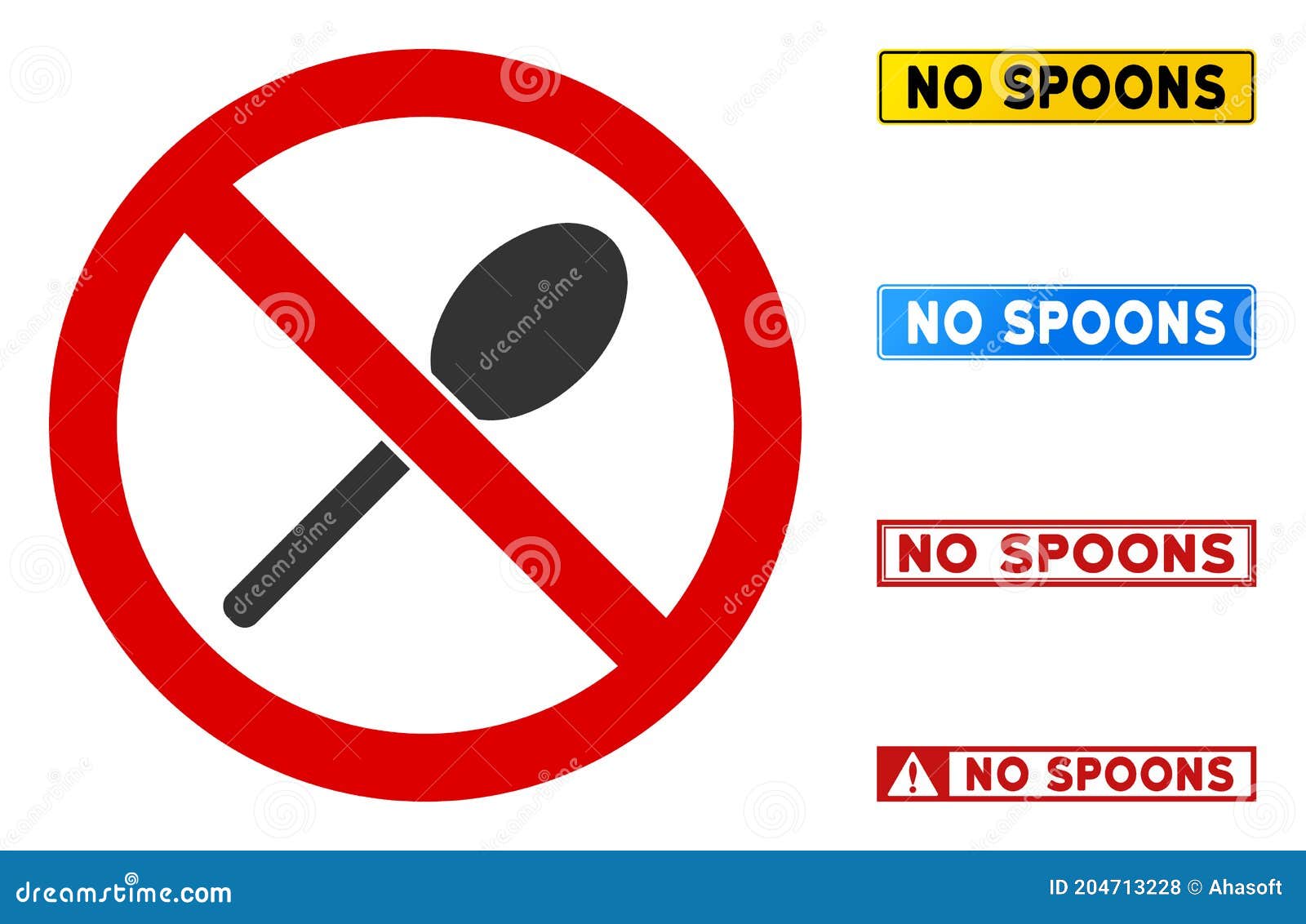 Flat Vector No Spoon Sign with Badges in Rectangular Frames Stock ...