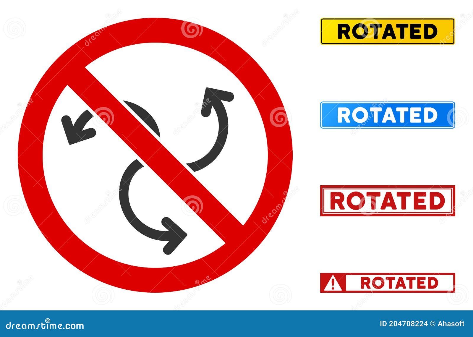 Flat Vector No Swirl Rotation Sign with Messages in Rectangular Frames ...