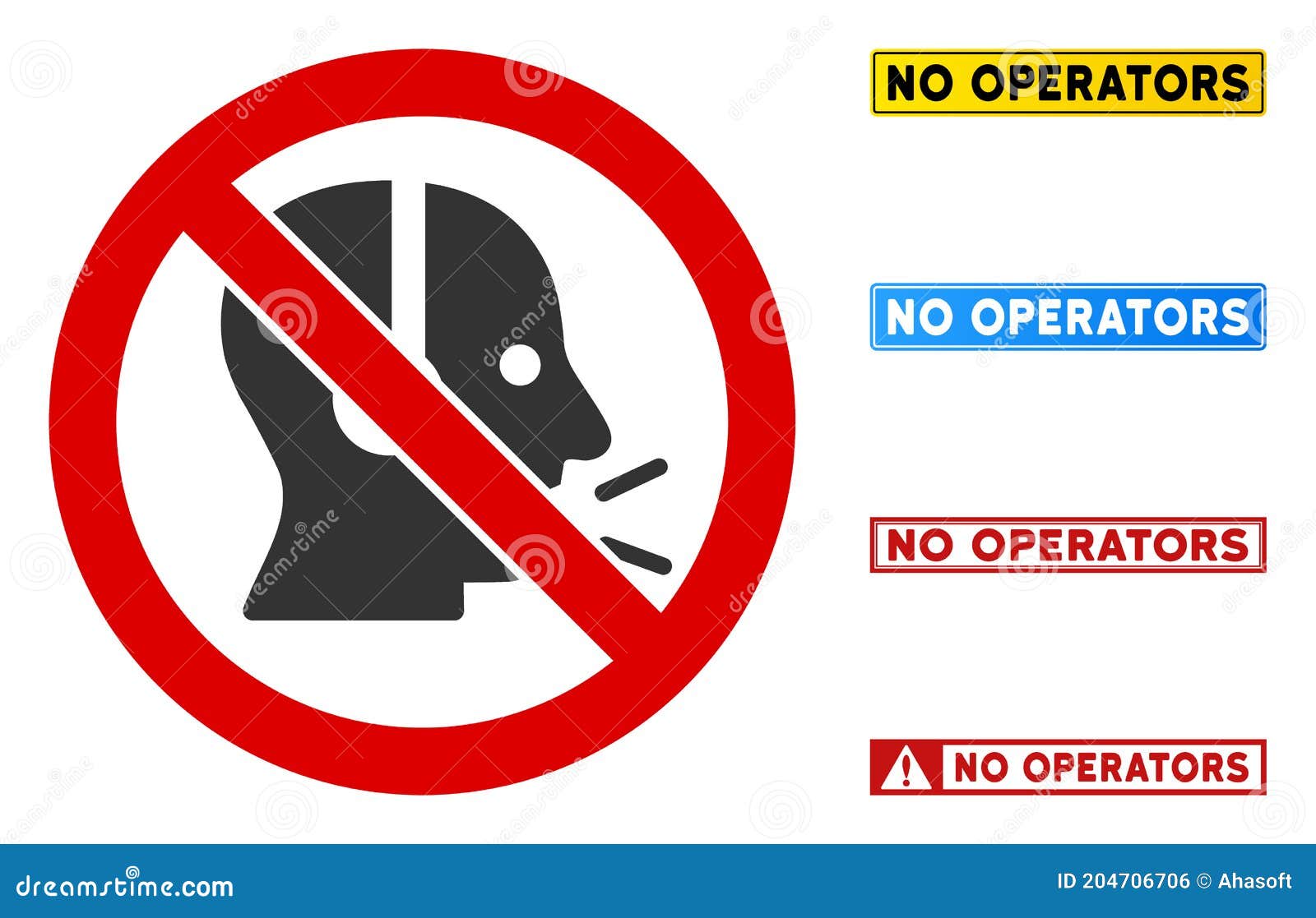 Flat Vector No Talking Operator Sign with Phrases in Rectangular Frames ...