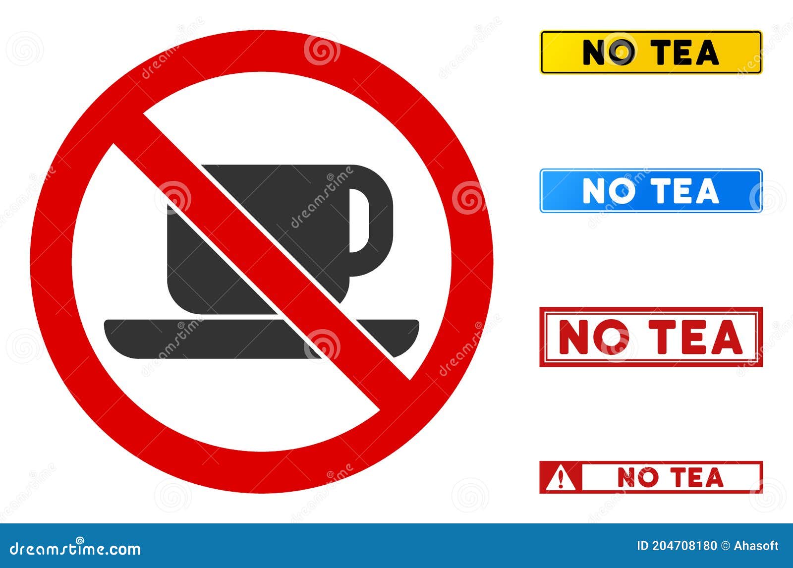 Flat Vector No Tea Cup Sign with Texts in Rectangular Frames Stock ...
