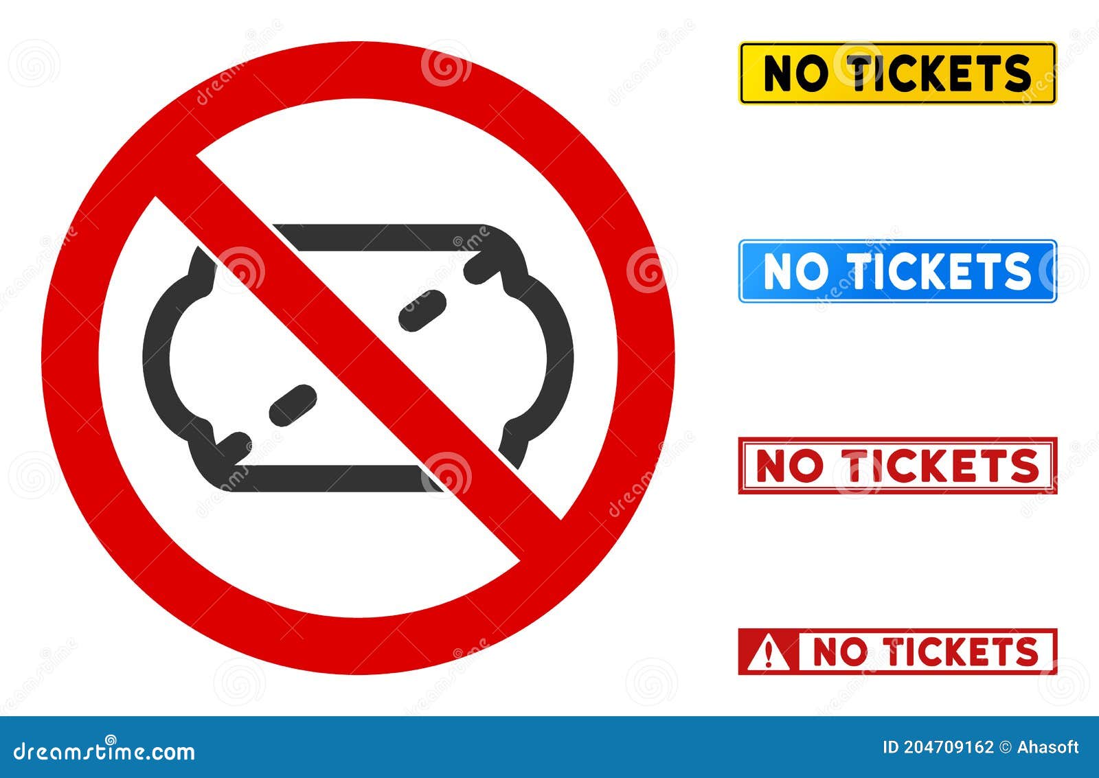 Flat Vector No Ticket Sign with Captions in Rectangular Frames Stock ...