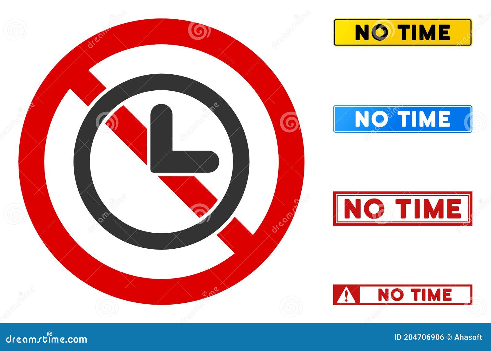 Flat Vector No Time Sign with Words in Rectangular Frames Stock Vector ...
