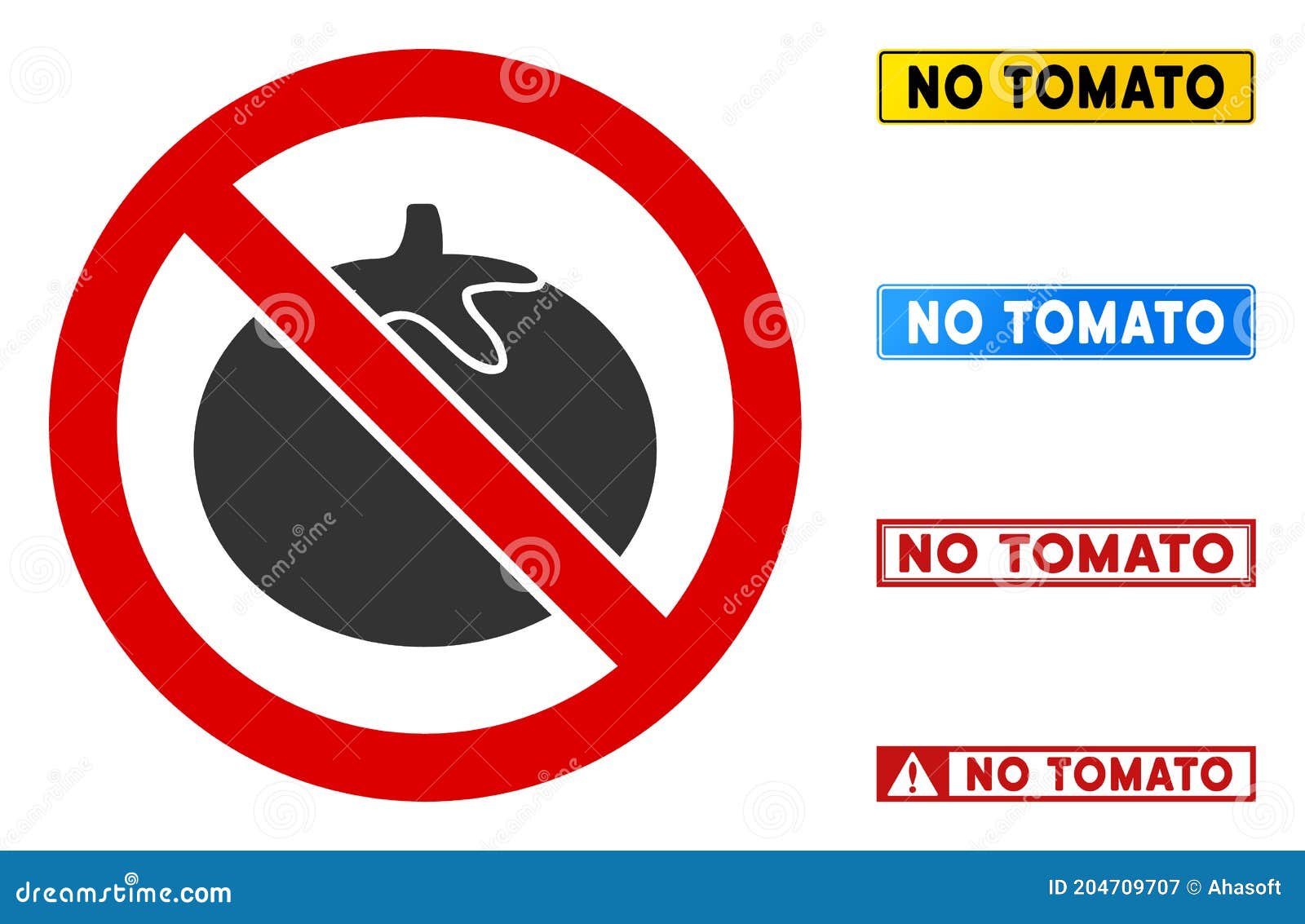 Flat Vector No Tomato Sign with Phrases in Rectangle Frames Stock ...