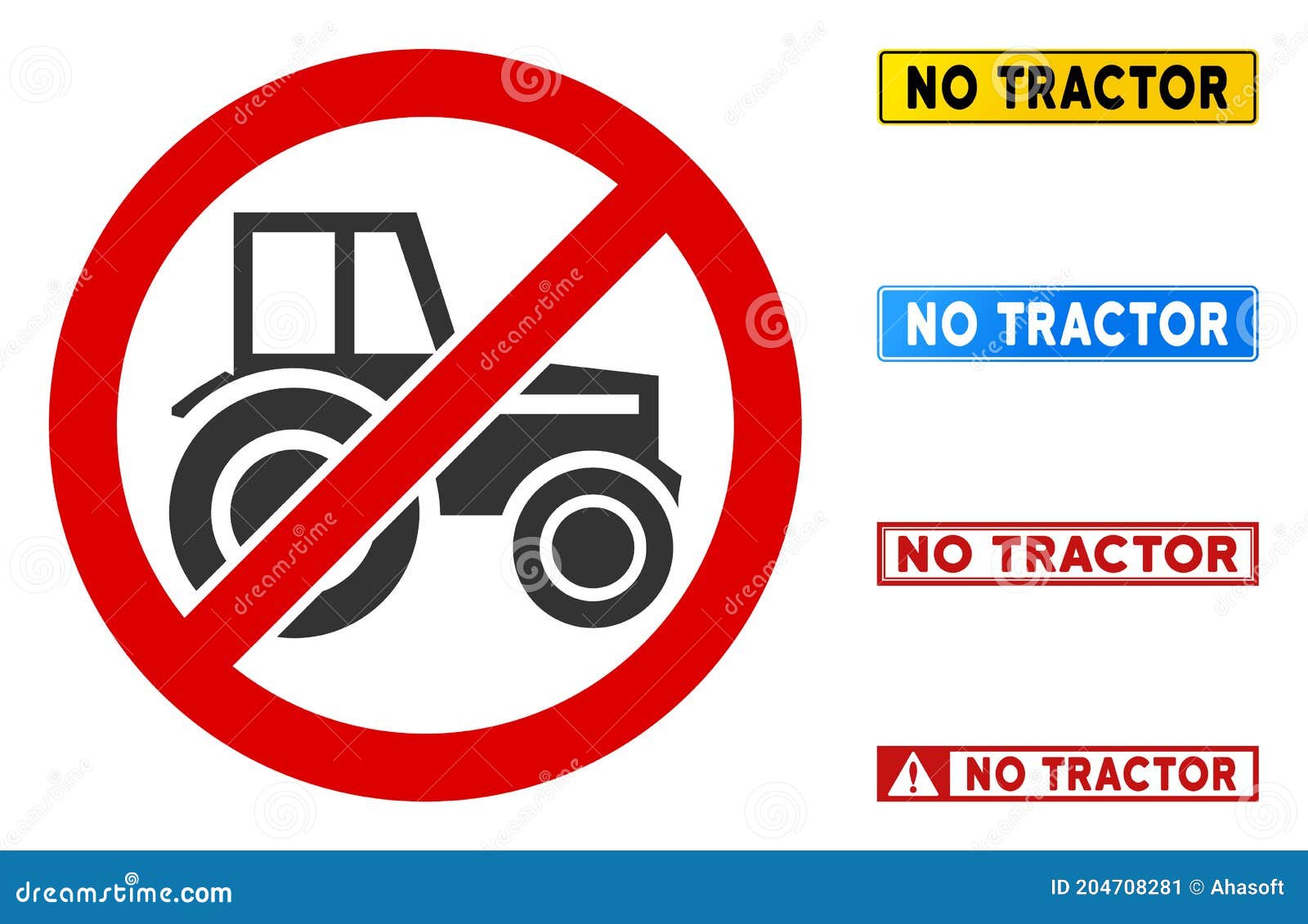 Flat Vector No Tractor Sign with Messages in Rectangular Frames Stock ...