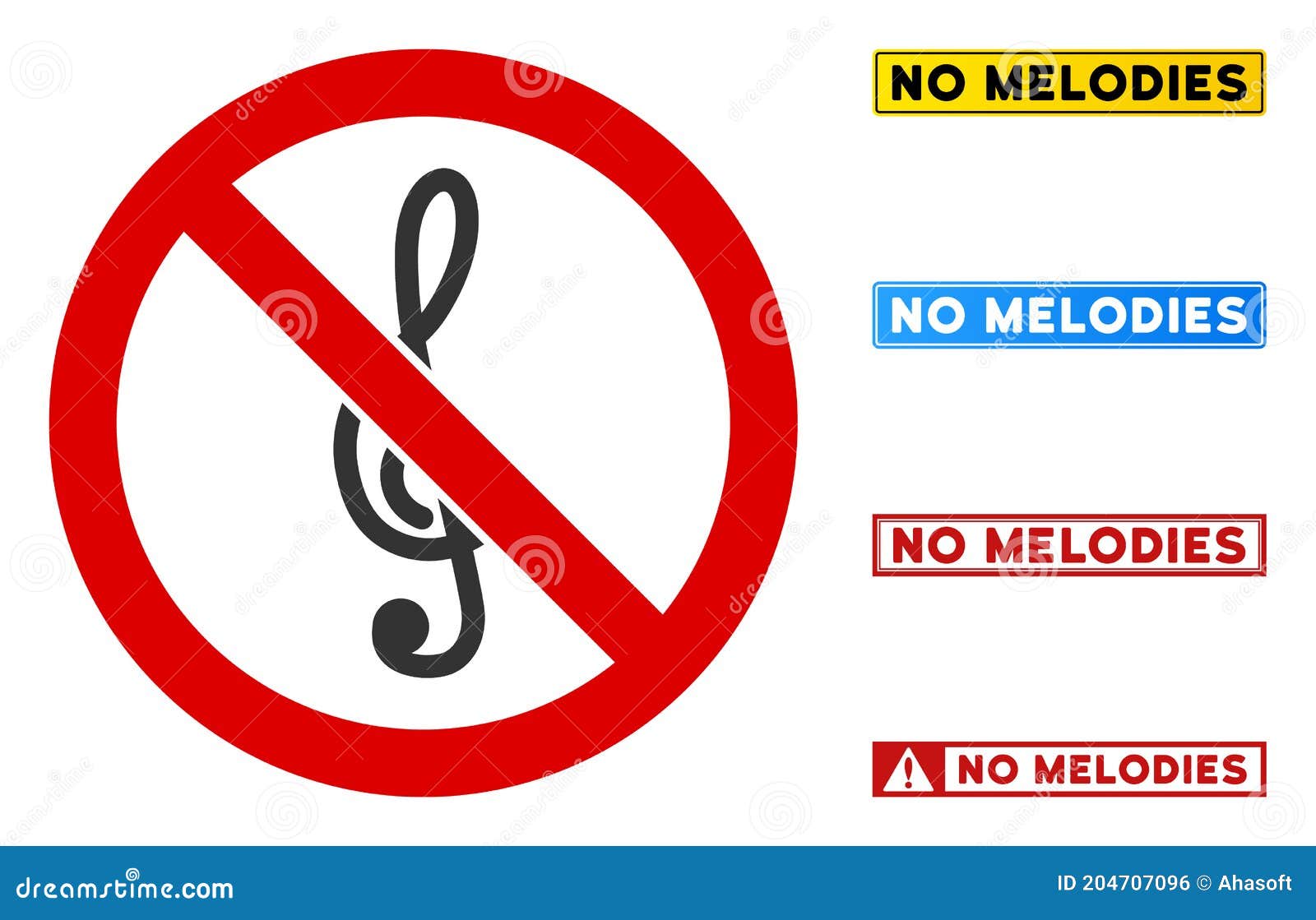 Flat Vector No Treble Clef Sign with Captions in Rectangular Frames ...