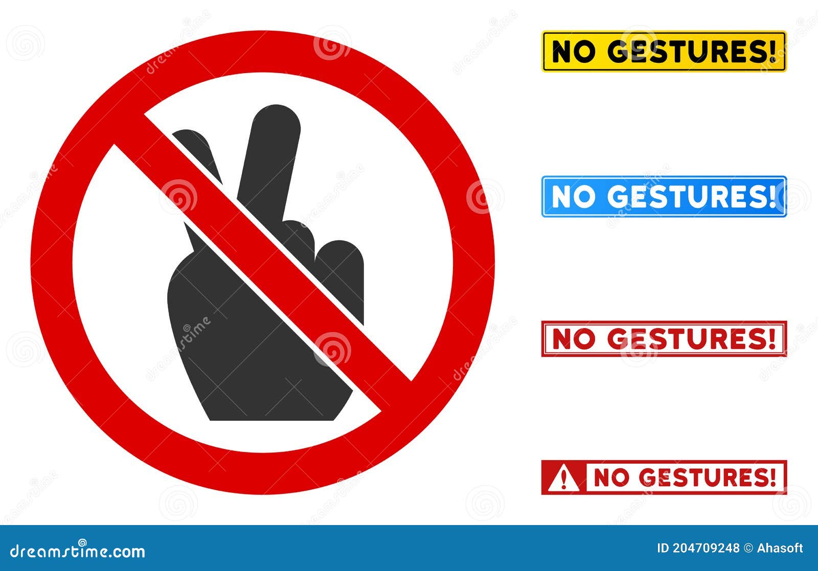 Flat Vector No Victory Gesture Sign with Badges in Rectangular Frames ...