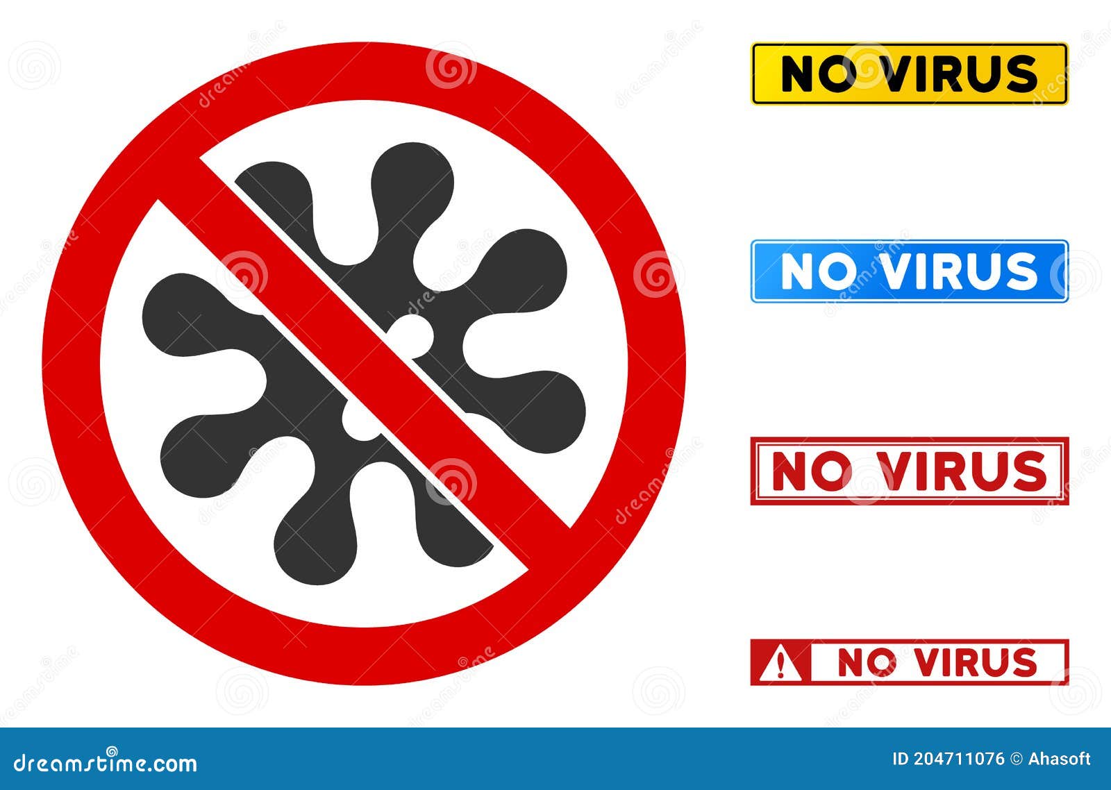 Flat Vector No Virus Sign with Captions in Rectangular Frames Stock ...