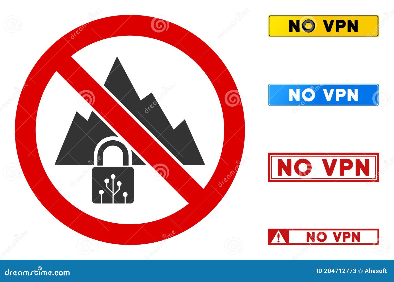 Flat Vector No VPN Tunnel Sign with Words in Rectangular Frames Stock ...