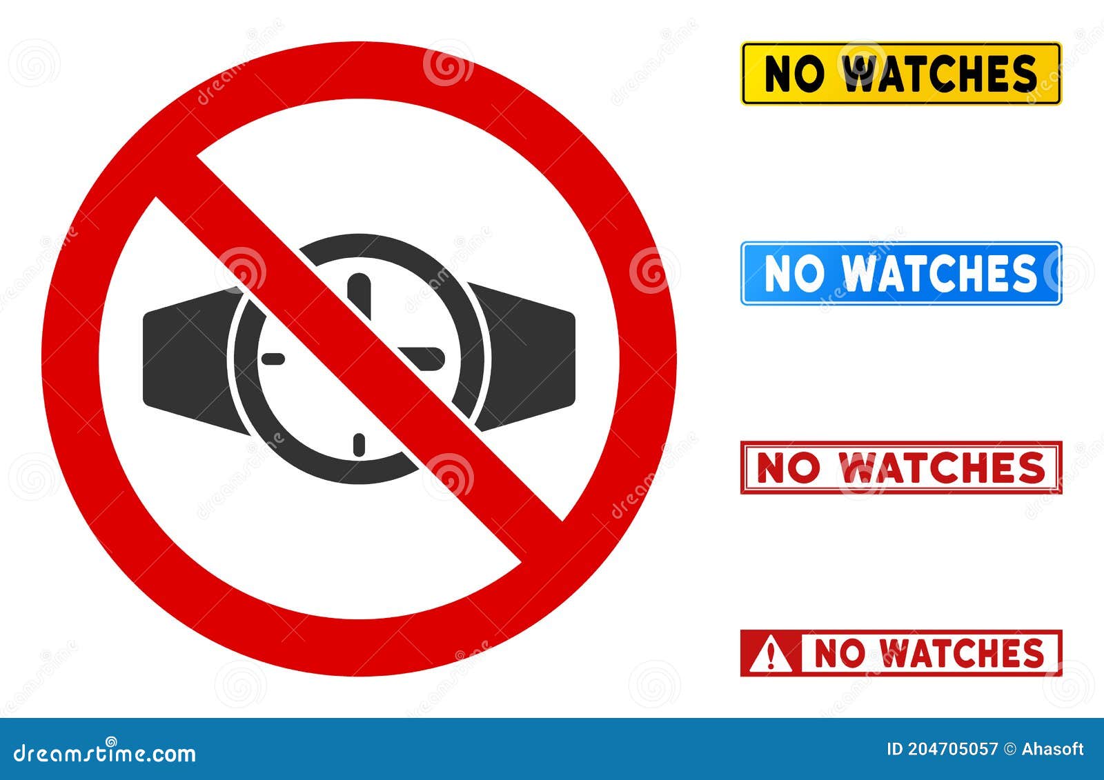 Flat Vector No Watches Sign with Phrases in Rectangle Frames Stock ...