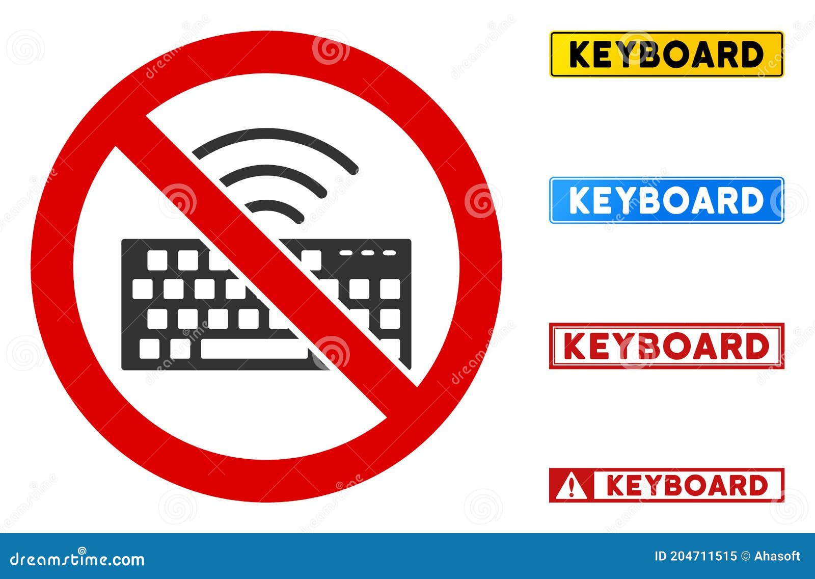 Flat Vector No Wireless Keyboard Sign with Captions in Rectangular ...