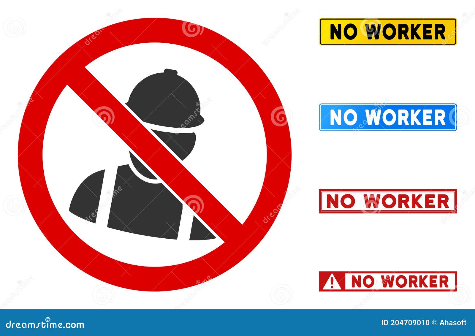 Flat Vector No Worker Sign with Texts in Rectangle Frames Stock Vector ...