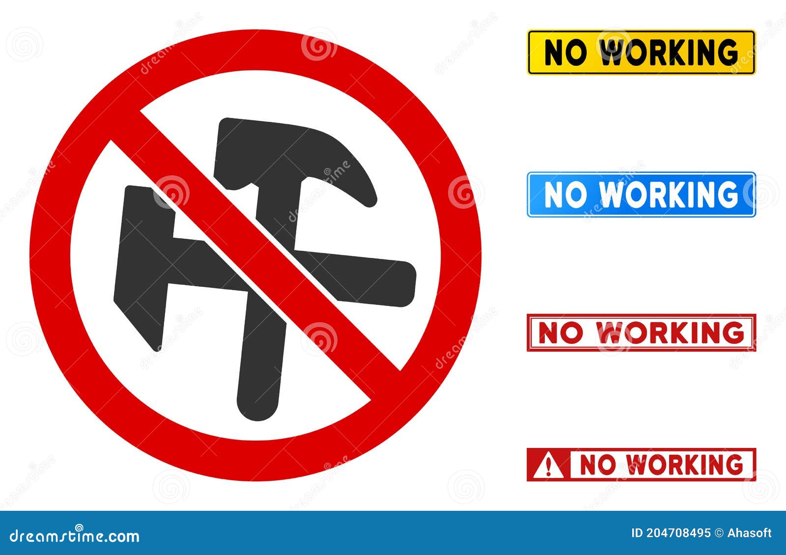Flat Vector No Working Sign with Titles in Rectangular Frames Stock ...