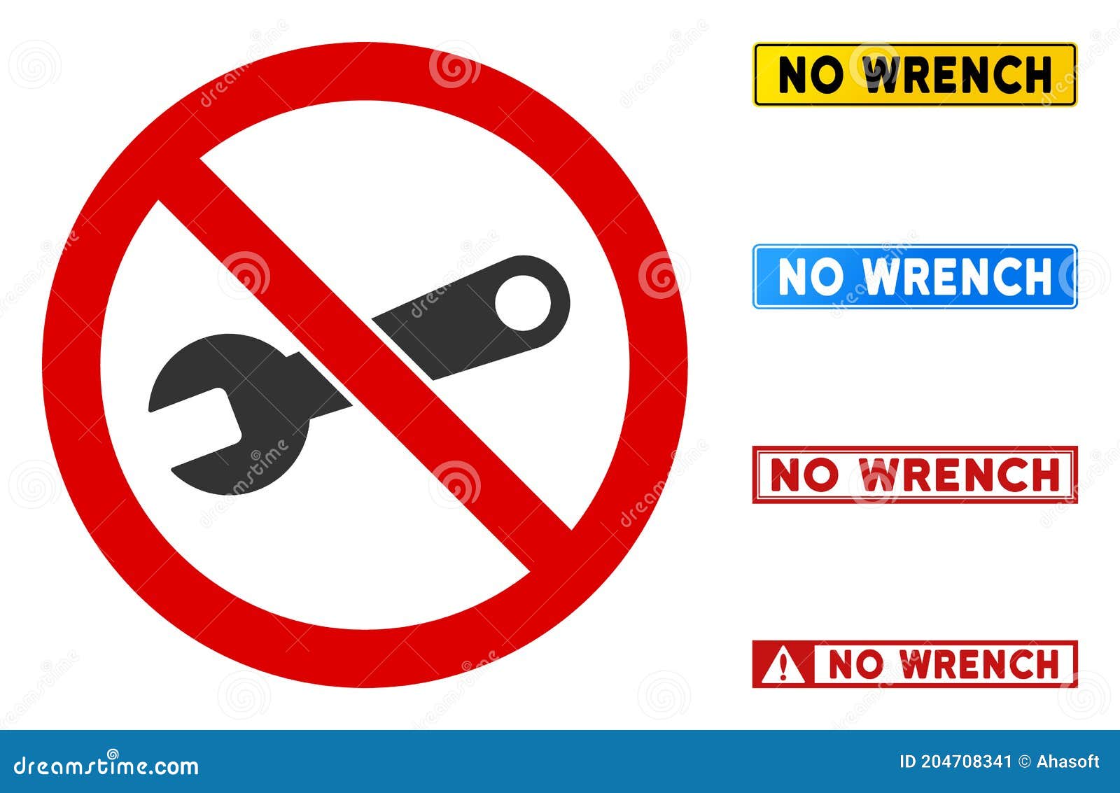 Flat Vector No Wrench Sign with Badges in Rectangle Frames Stock Vector ...