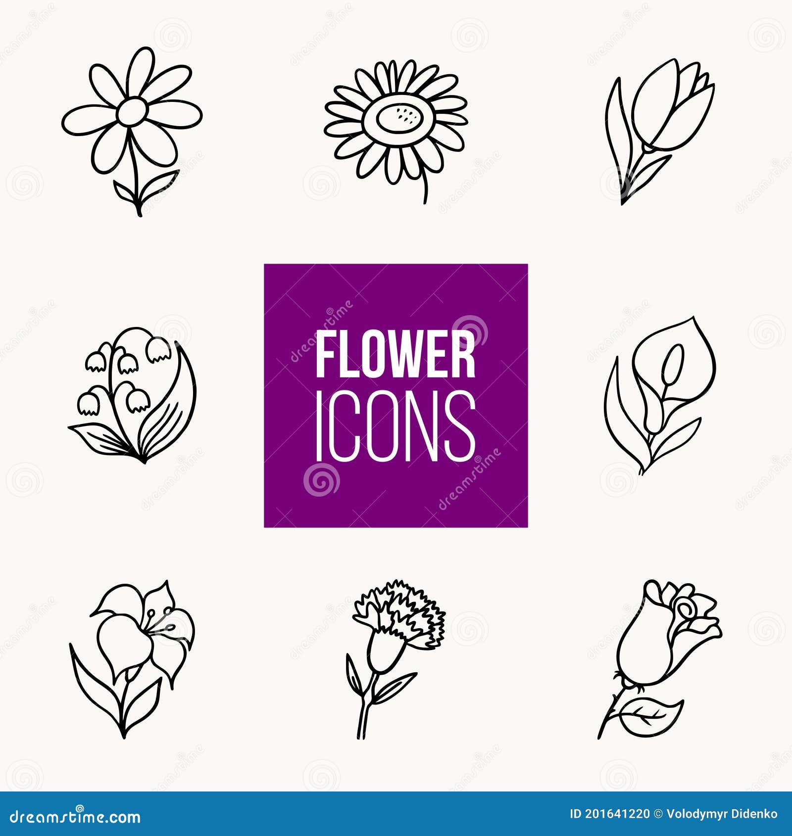 Flat Vector Outline Flower Icons Set. Illustration for Backgrounds or ...