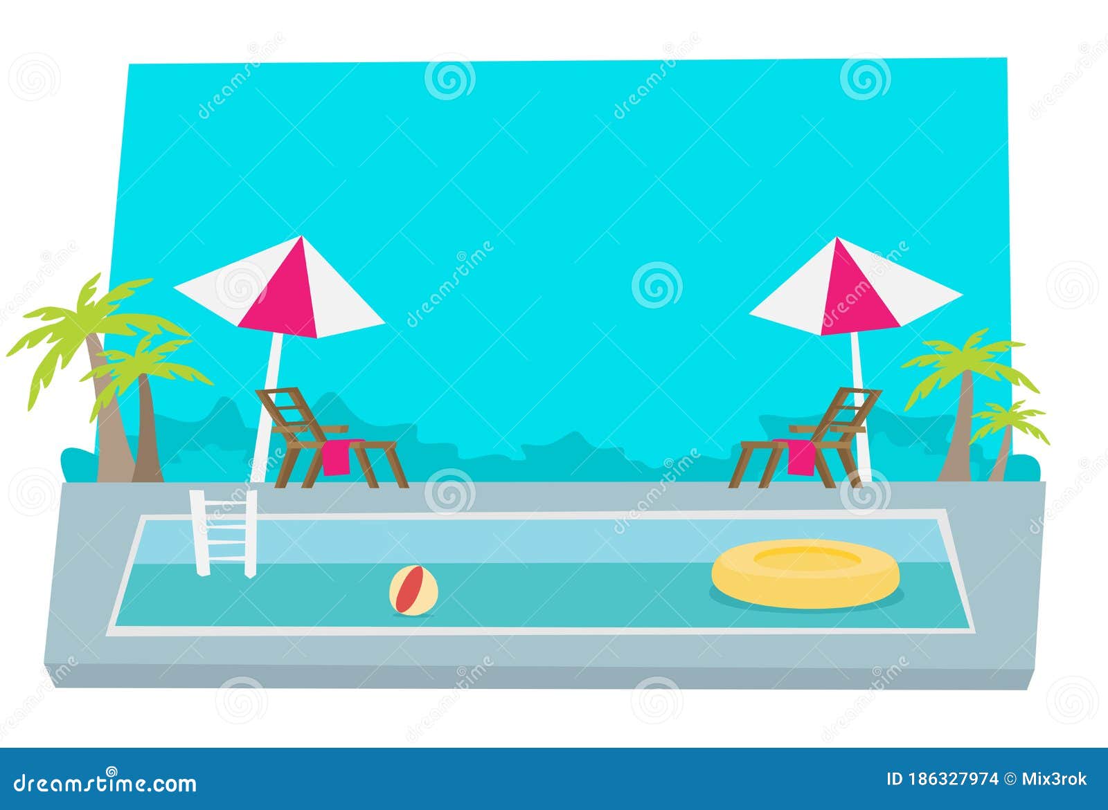 Flat Vector. Pool Hotel Summer Vacation Stock Vector - Illustration of ...