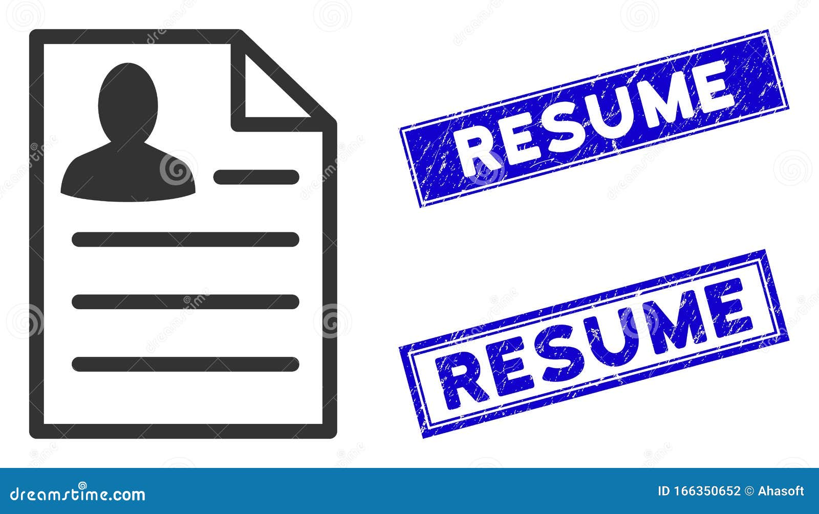 Flat Resume Page Icon and Distress Rectangle Resume Stamp Seals Stock ...