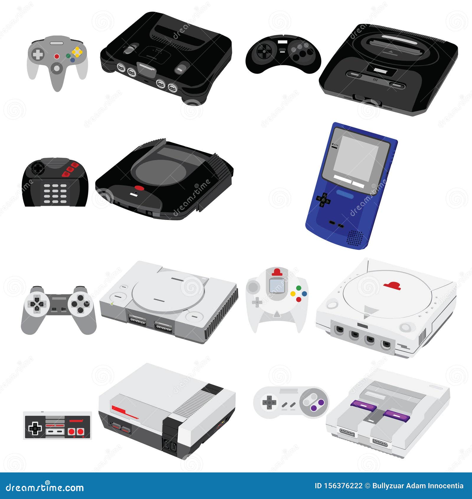 Flat Vector Retro Gaming Console Set Stock Vector - Illustration of ...