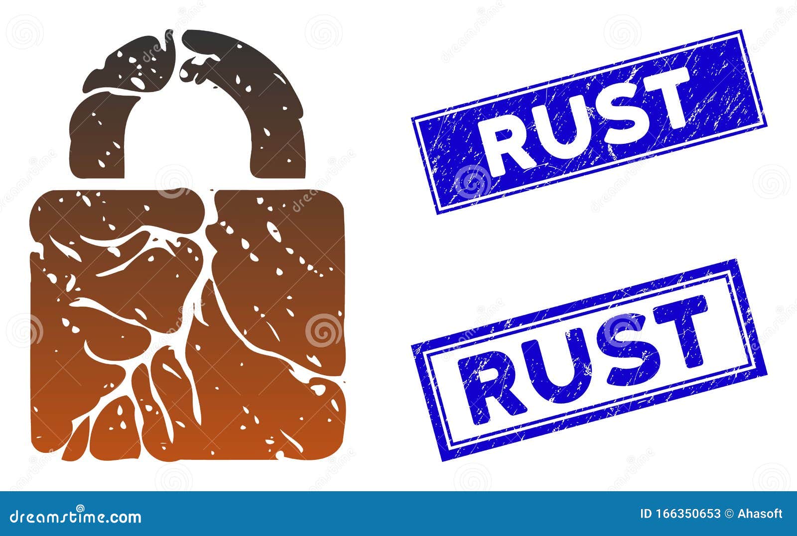Flat Rust Lock Icon and Scratched Rectangle Rust Seals Stock Vector ...