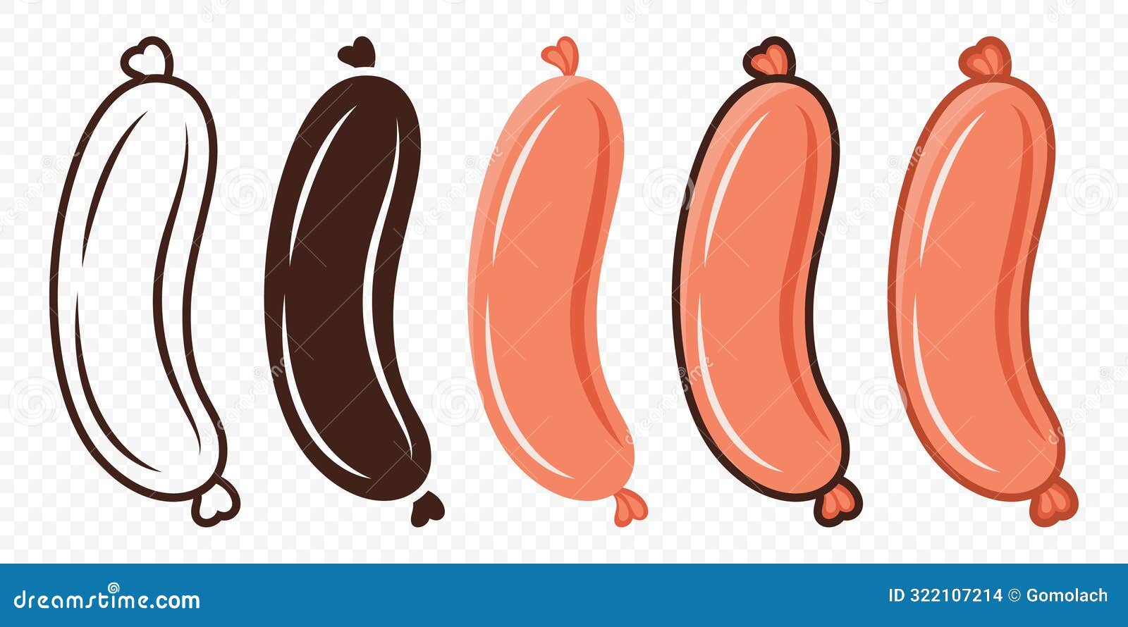 Flat Vector Sausage Icon Set. Cartoon Sausage Icon, Isolated Stock ...