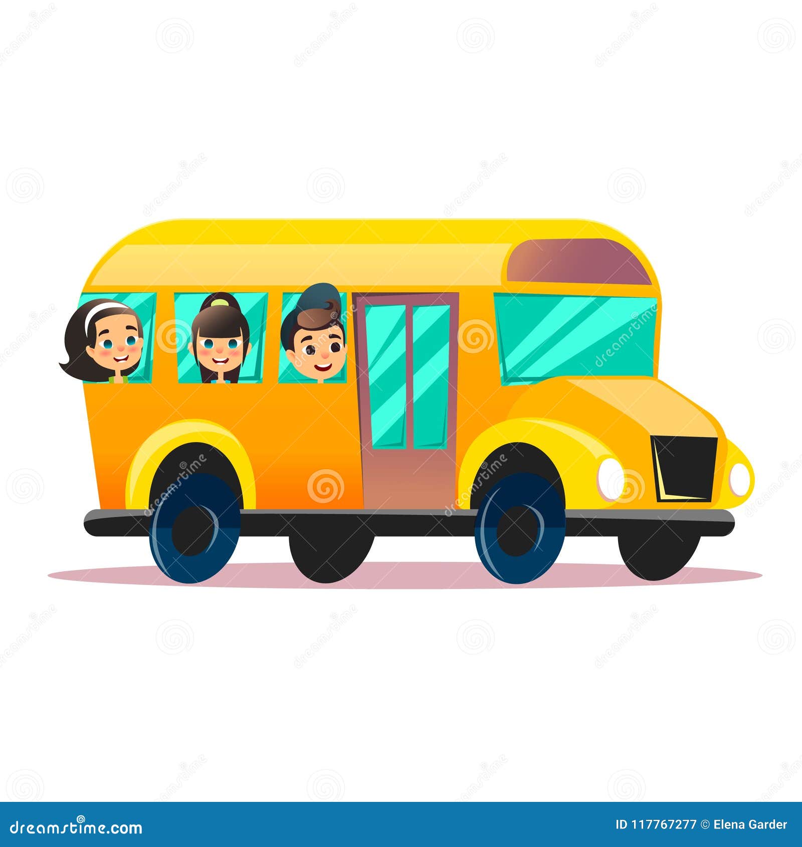 Flat Vector School Bus. School Kids Riding a Schoolbus. Back To School ...