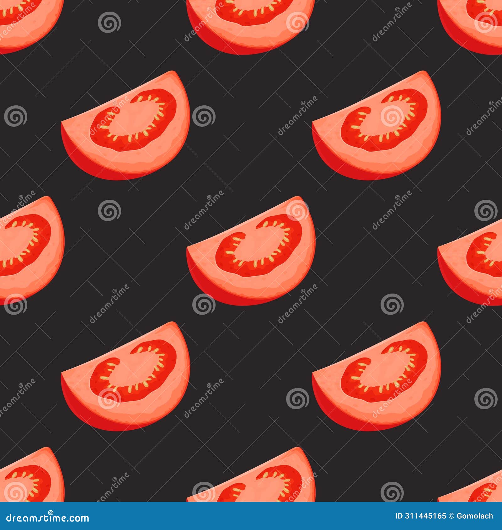 Flat Vector Seamless Pattern with Fresh Tomato on a Black Background ...