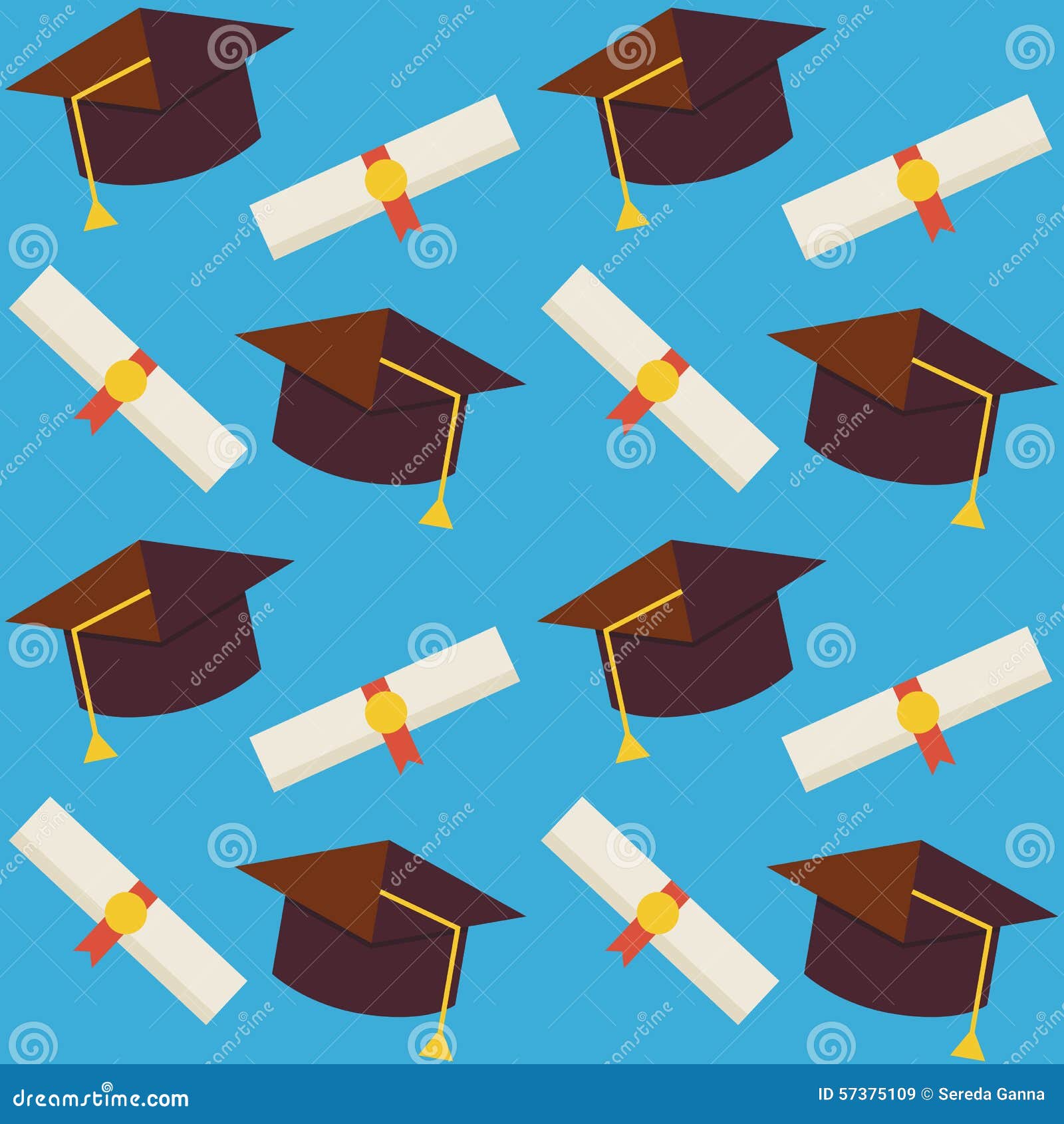 Flat Vector Seamless Pattern Graduate from School Hat and Diplom Stock ...