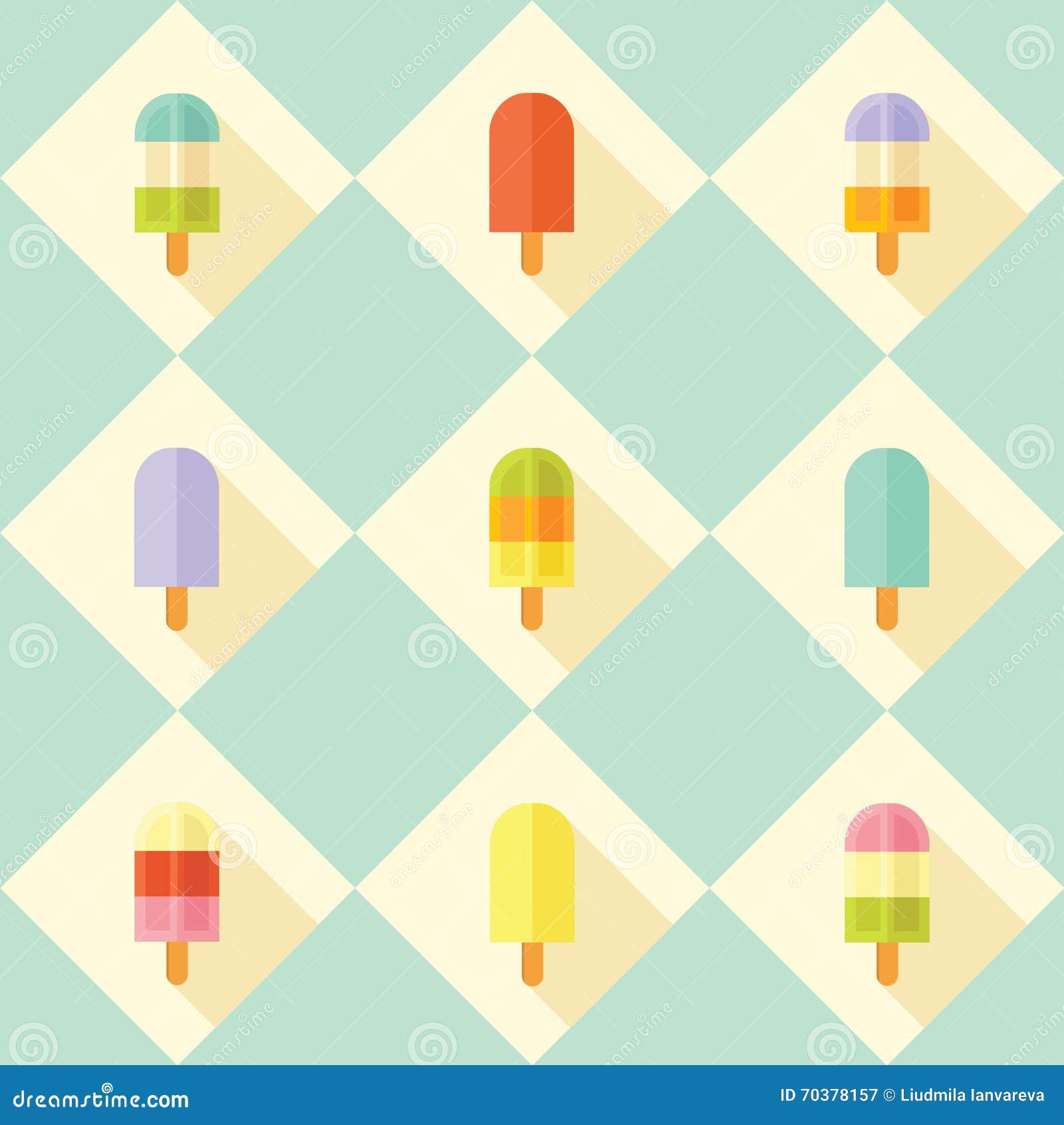Flat Vector Seamless Pattern with Popsicles. Stock Vector ...