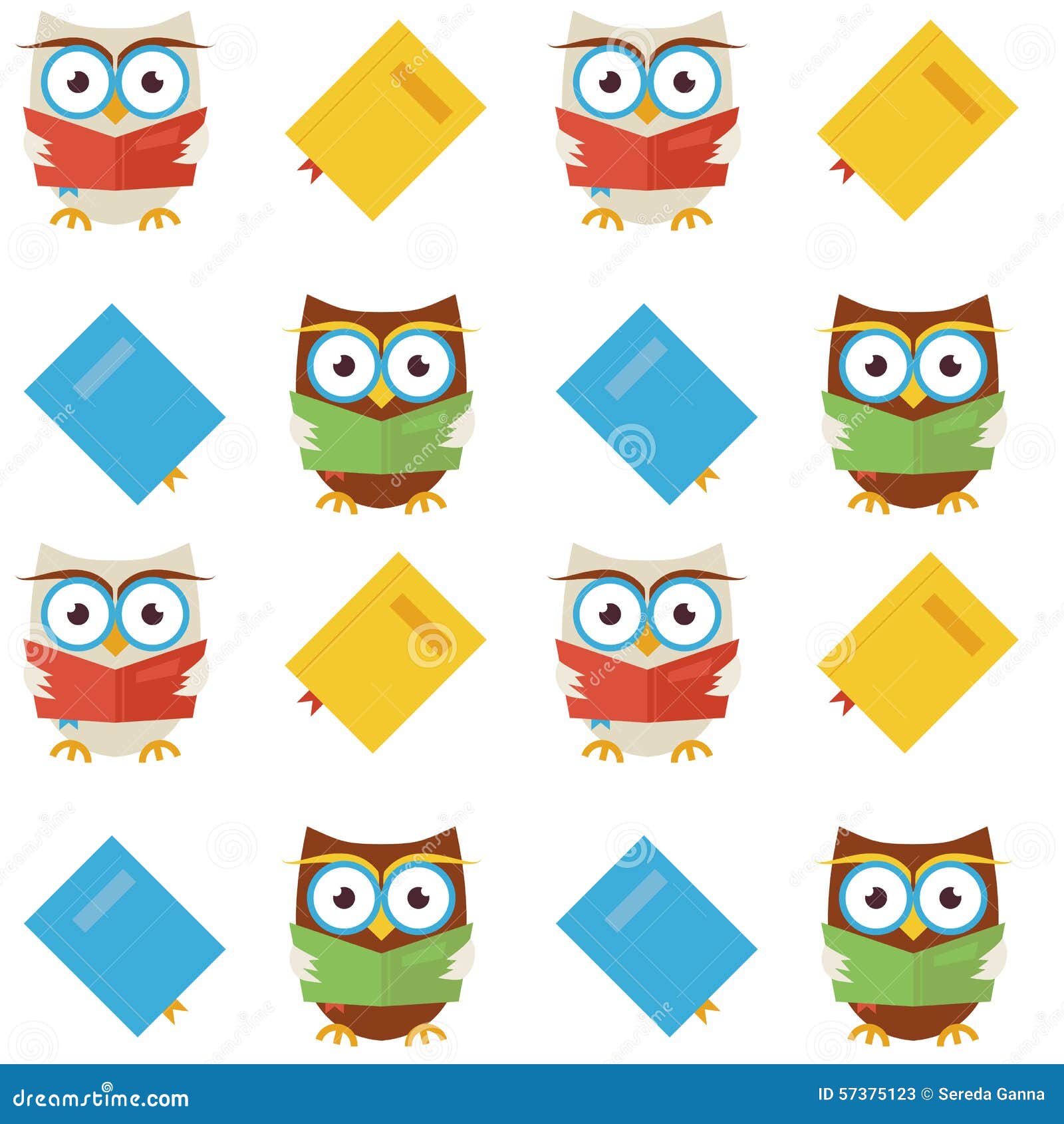 Flat Vector Seamless Pattern Wisdom and Knowledge Owls Reading B Stock ...