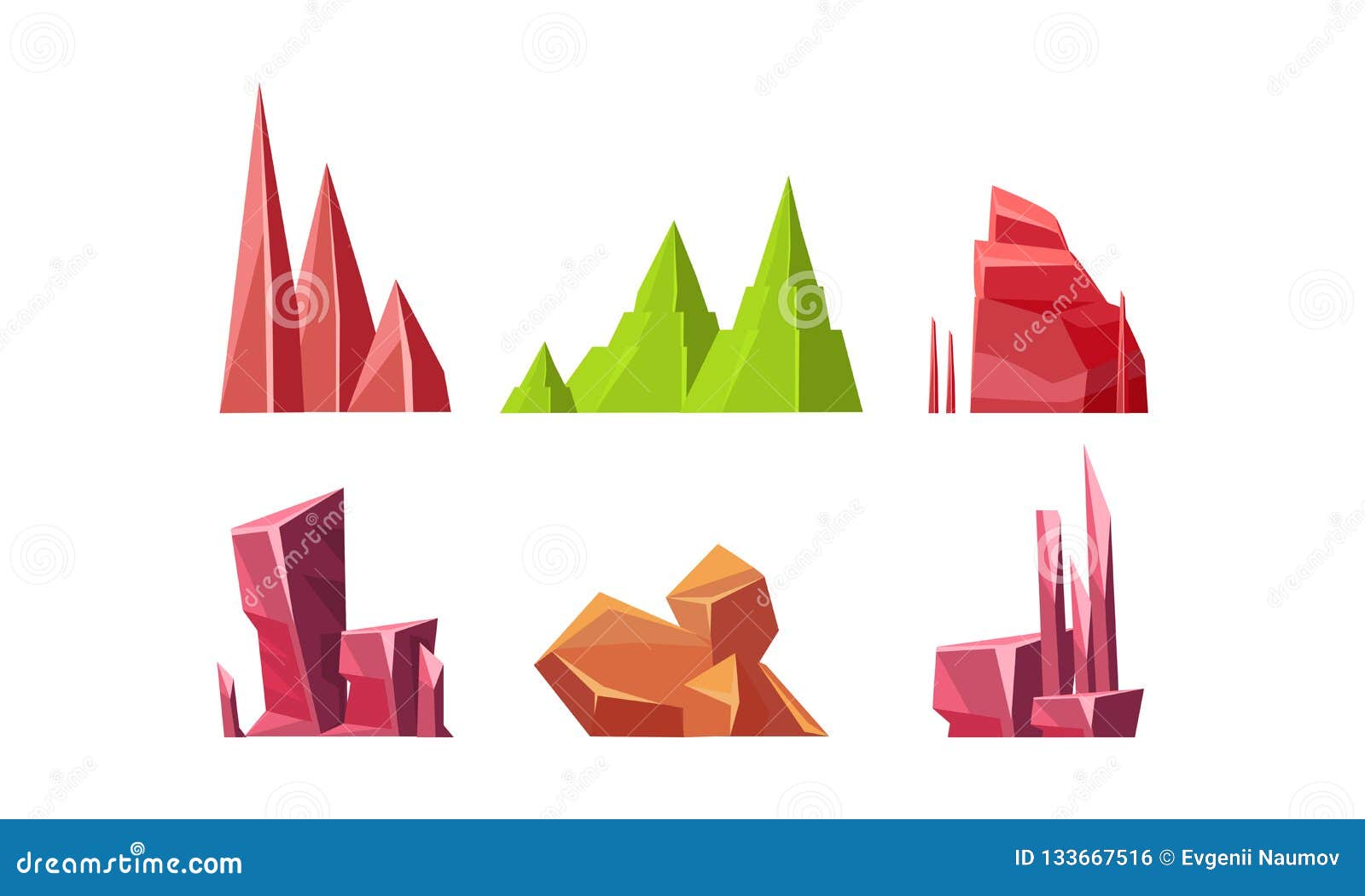 Flat Vector Set of Colorful Stones. Rocks of Different Shapes. Solid ...