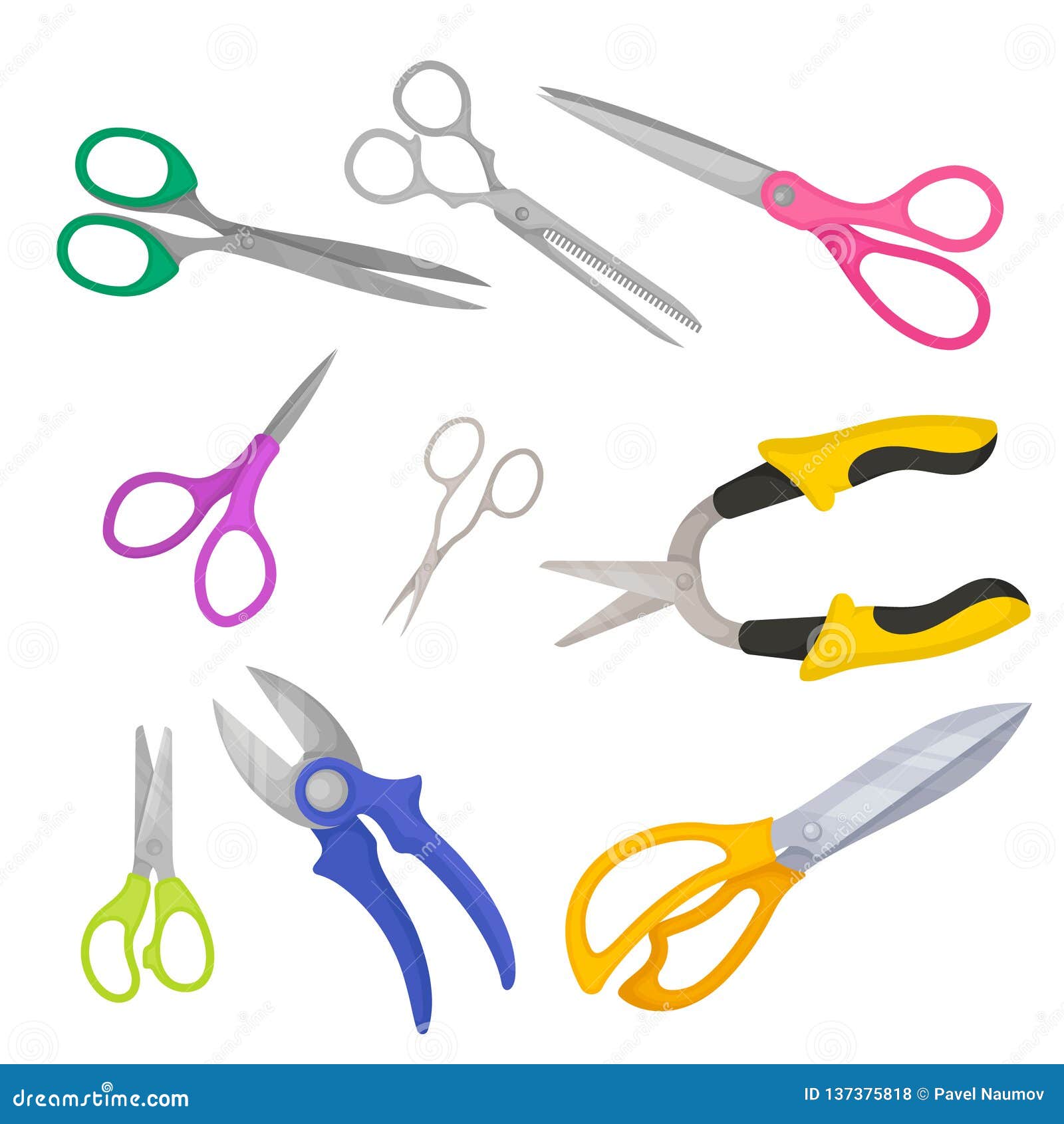 Flat Vector Set of Different Types of Scissors. Steel Shears for ...