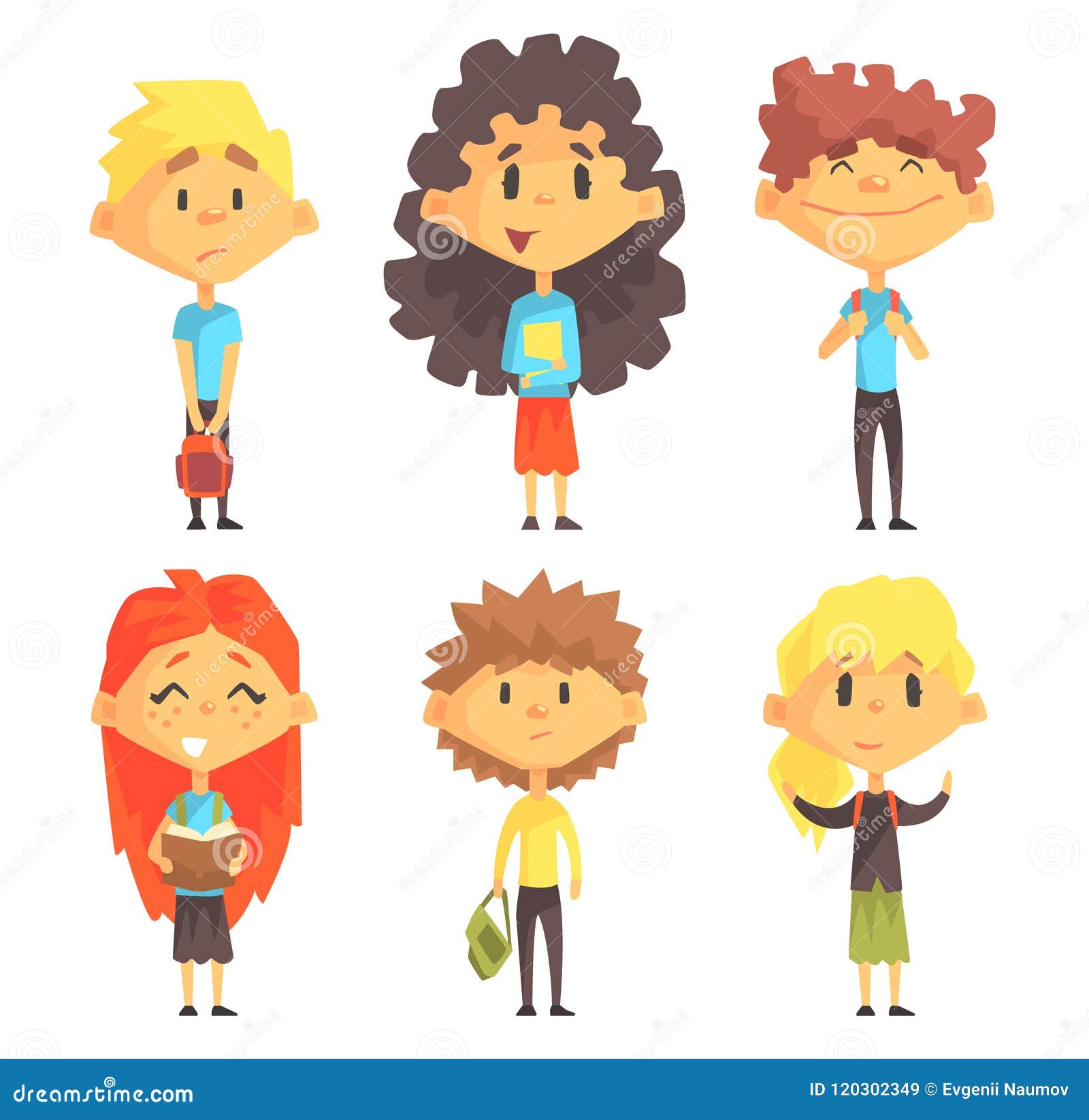 Flat Vector Set Of Disciples With Books And Backpacks. Pupils Of ...