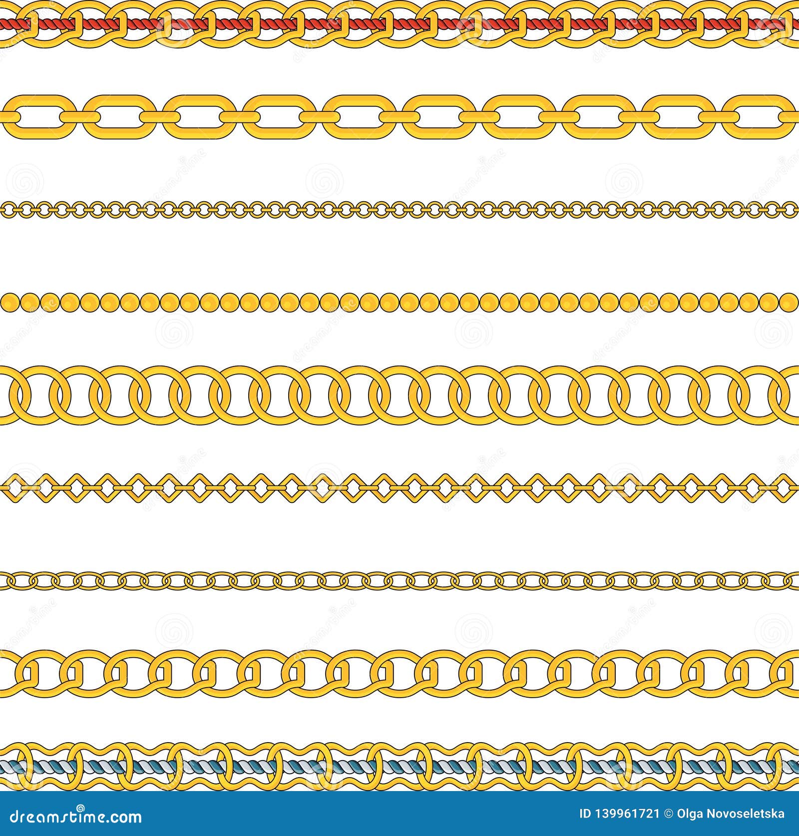 Flat Vector Set of Figured Gold Chain Isolated on White Background ...