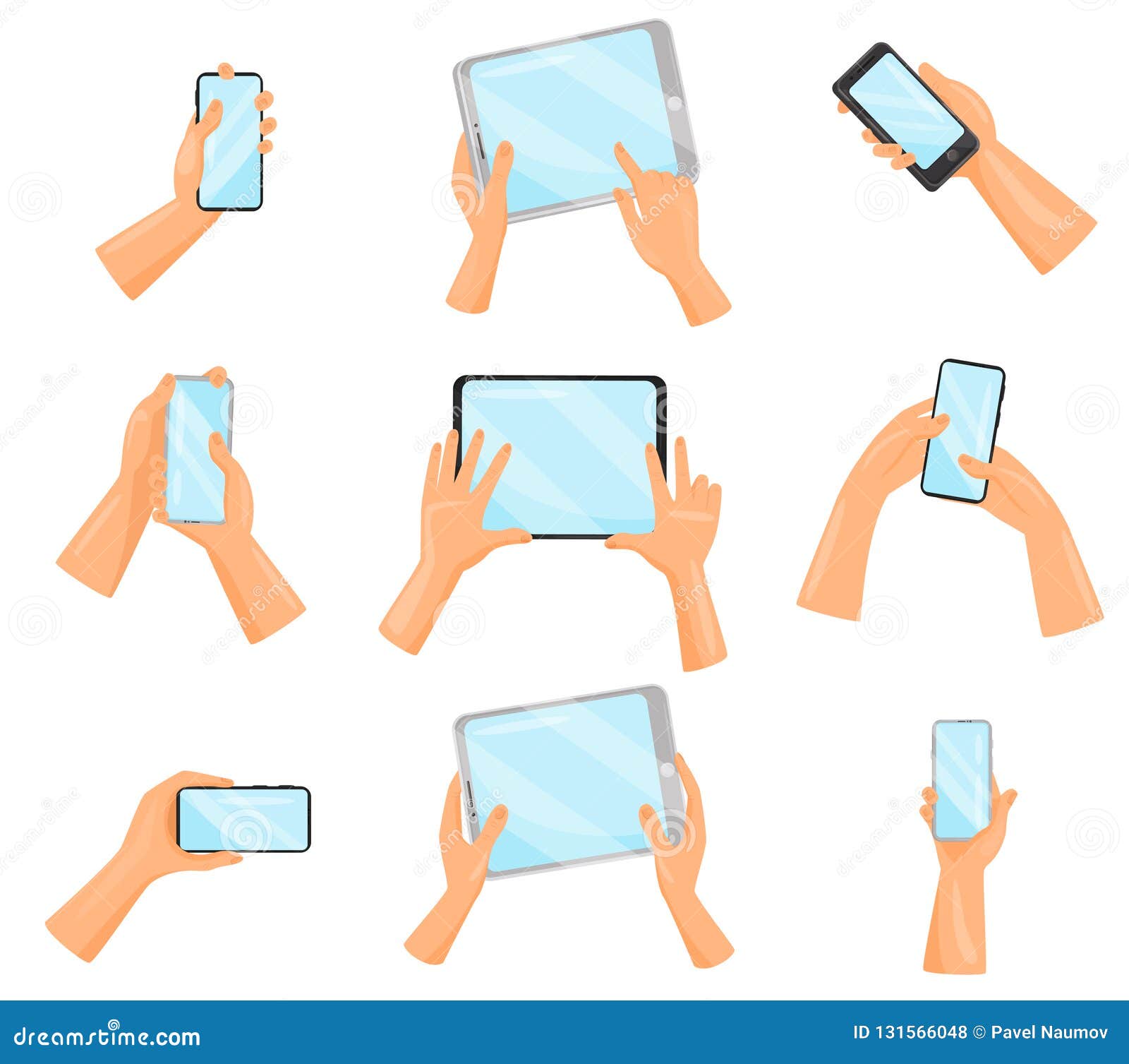 Flat Vector Set of Human Hands with Smartphones and Tablet Computers ...