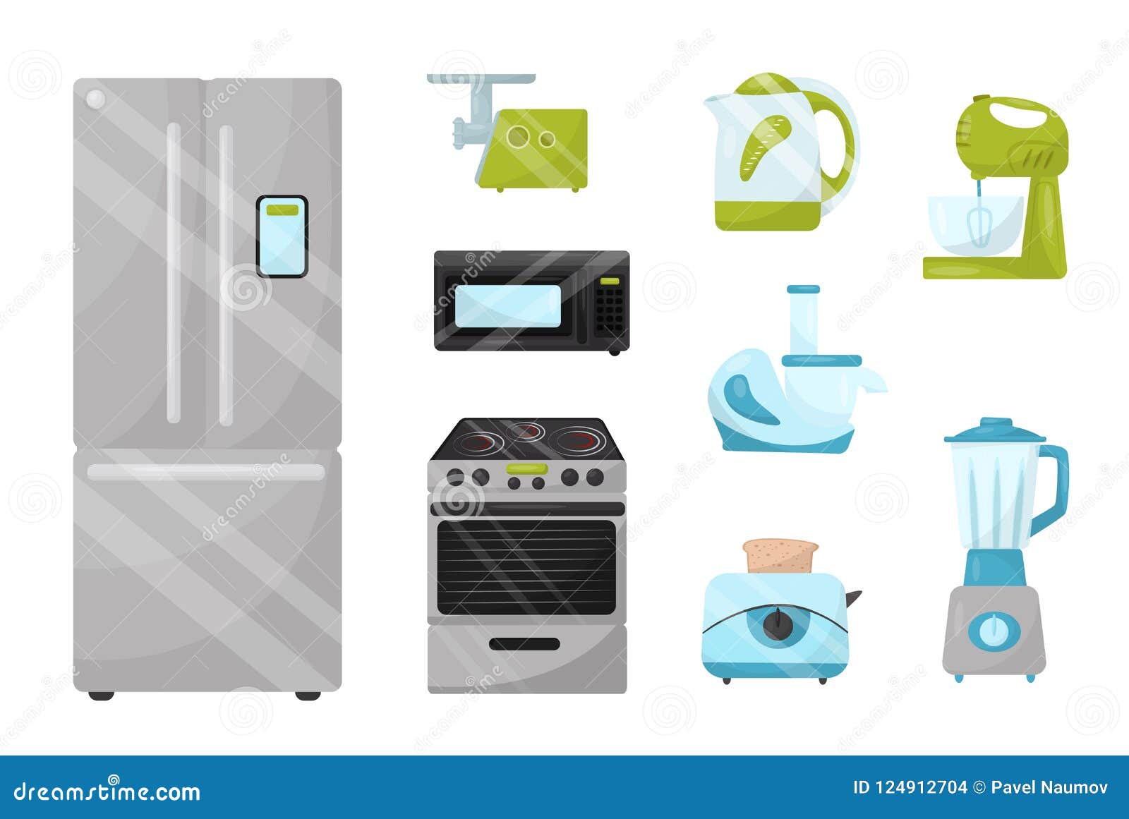 Kitchen Electronic Houseware Technics Posters Cartoon Vector ...