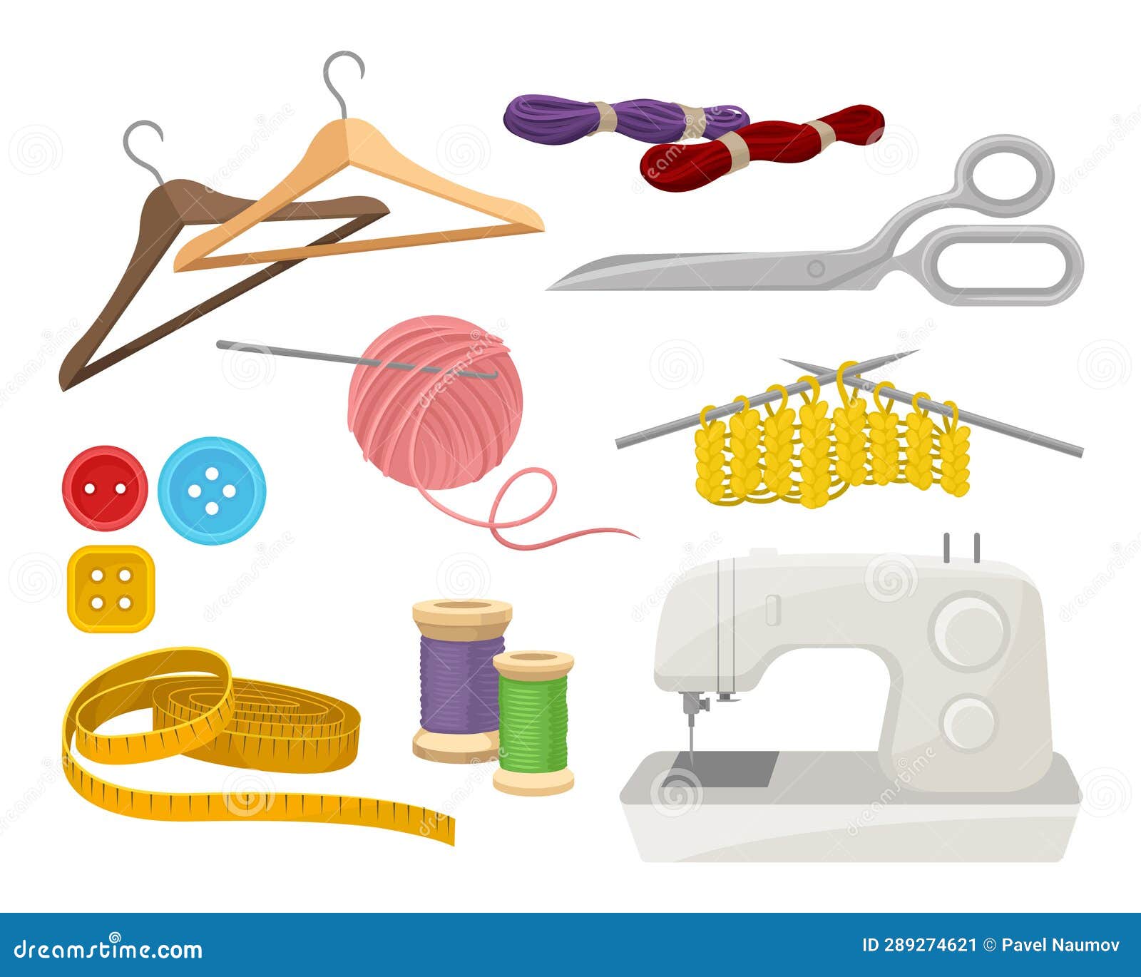Flat Vector Set of Objects Related To Sewing and Knitting Theme ...