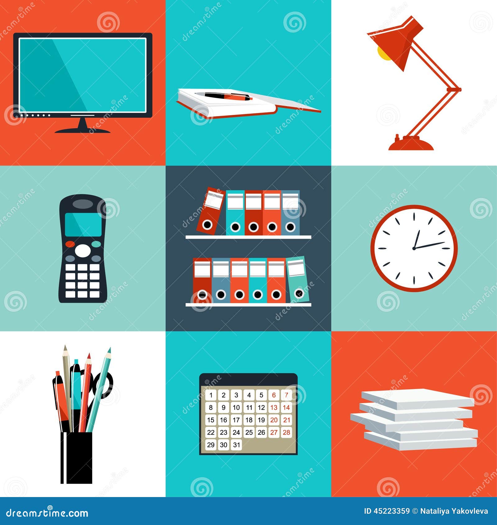 Flat Vector Set of Office Things Stock Vector - Illustration of ...