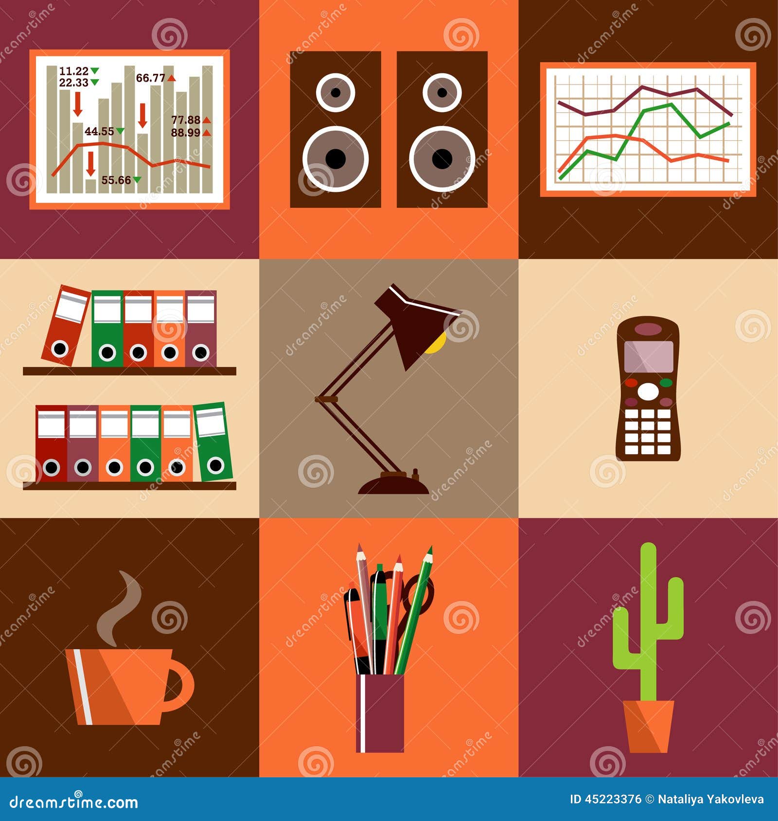 Flat Vector Set of Office Things Stock Vector - Illustration of ...